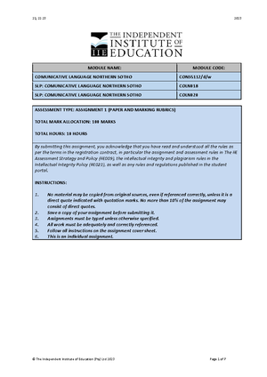 ECLD Assignment - higher certificate - MUKOSI UNARINE ST GROUP QUESTION ...