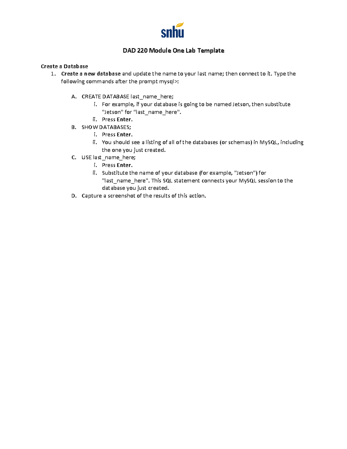 DAD 220 Module One Lab - DAD 220 Module One Lab Template Create a ...