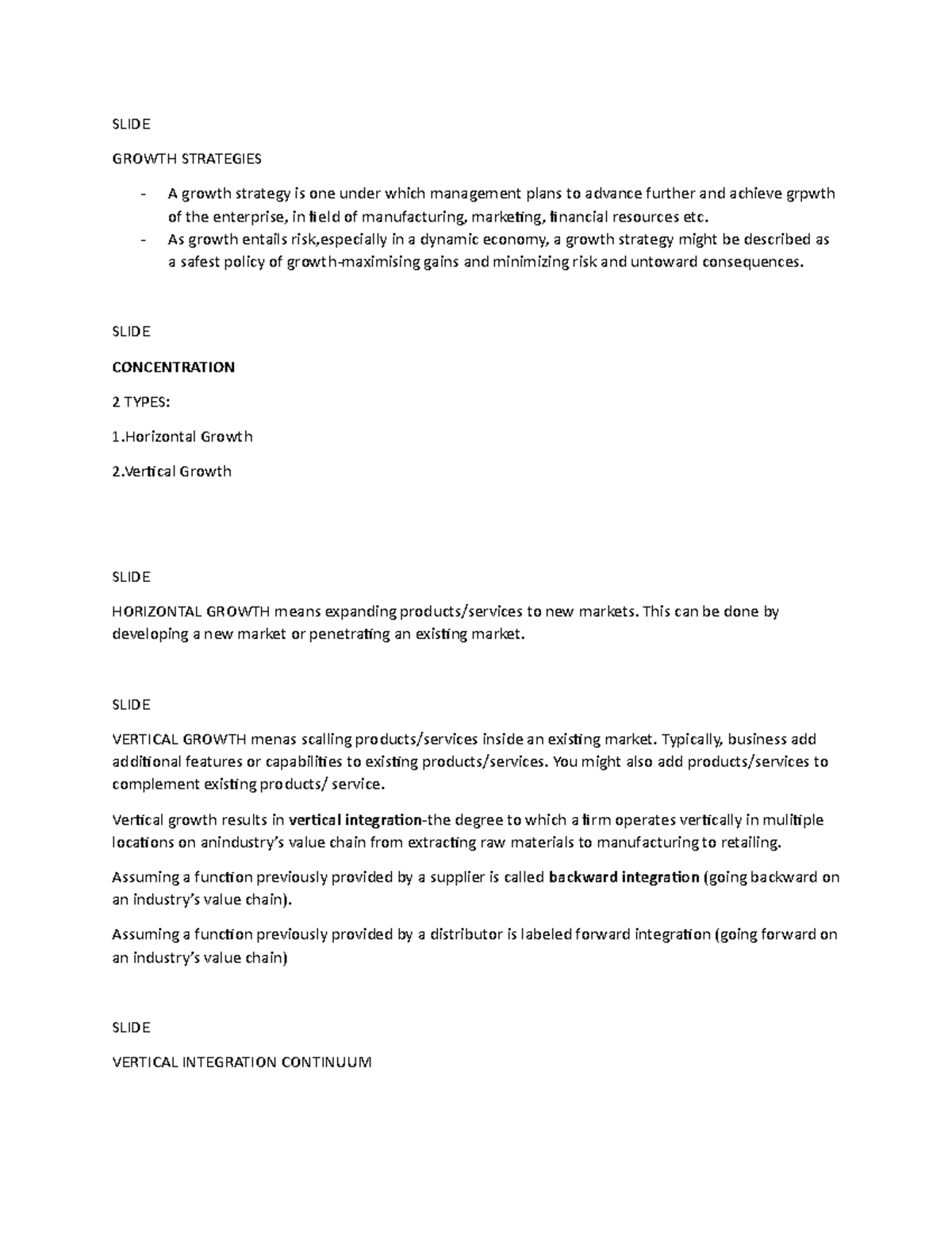 Growthstrategies - 'notes - SLIDE GROWTH STRATEGIES A growth strategy ...