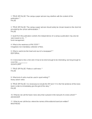 CAMPUS JOURNALISM COURSE OUTLINE LESSON PLAN - Final Performance Task ...