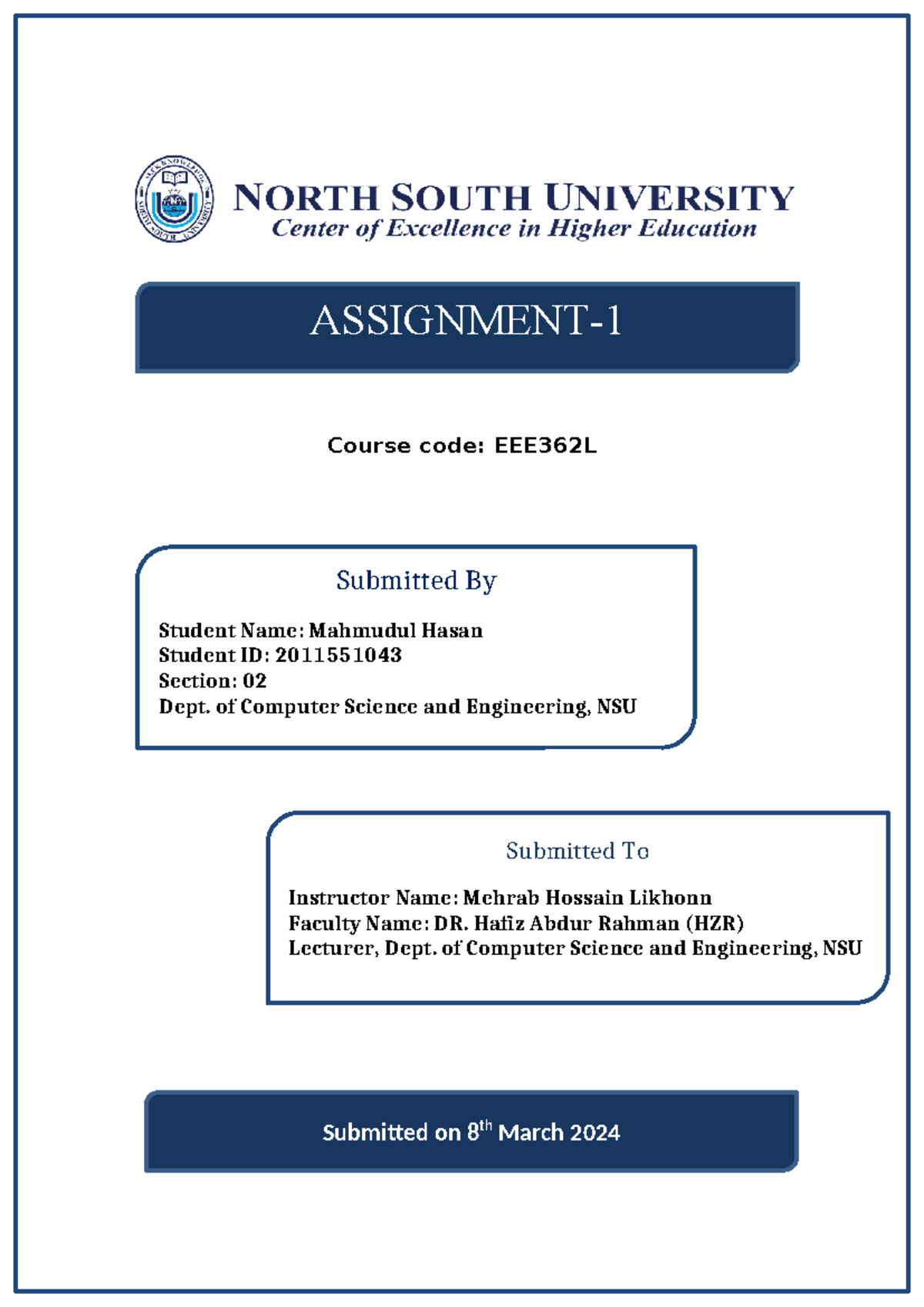 Assignment Cover Page NSU - Semiconductor physics - Course code ... Assignment Cover Page NSU - Semiconductor physics - Course code ...