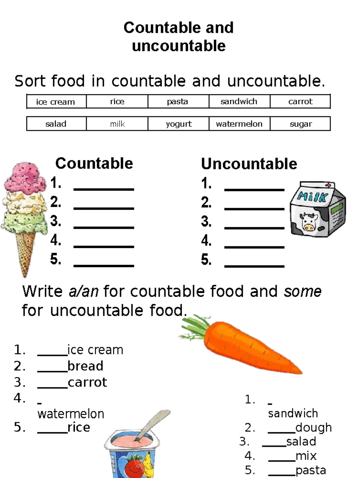 Contables - Countable and uncountable Sort food in countable and ...