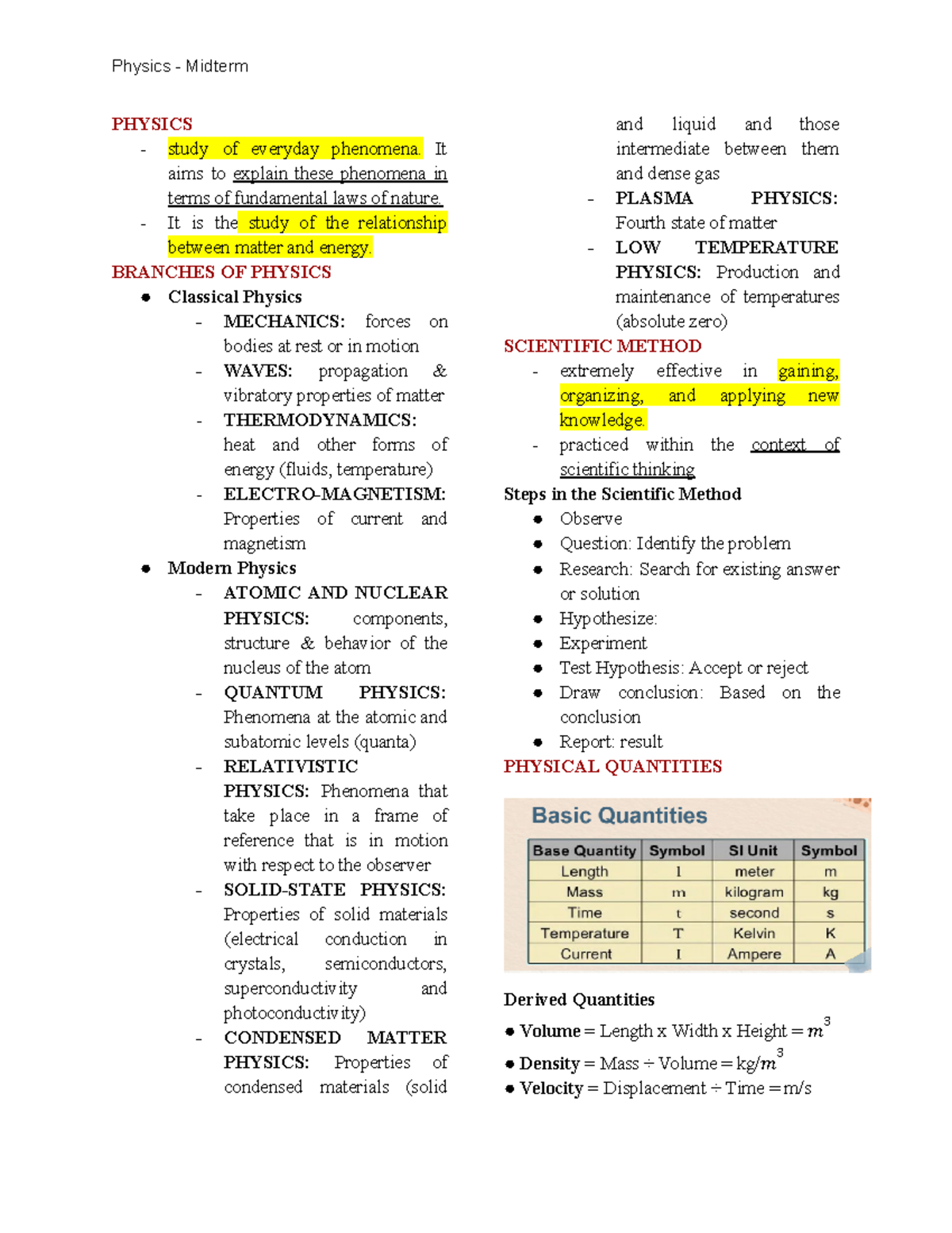 P6 - Midterm - Summary BS Psychology - PHYSICS study of everyday phenomena. It aims to explain ...