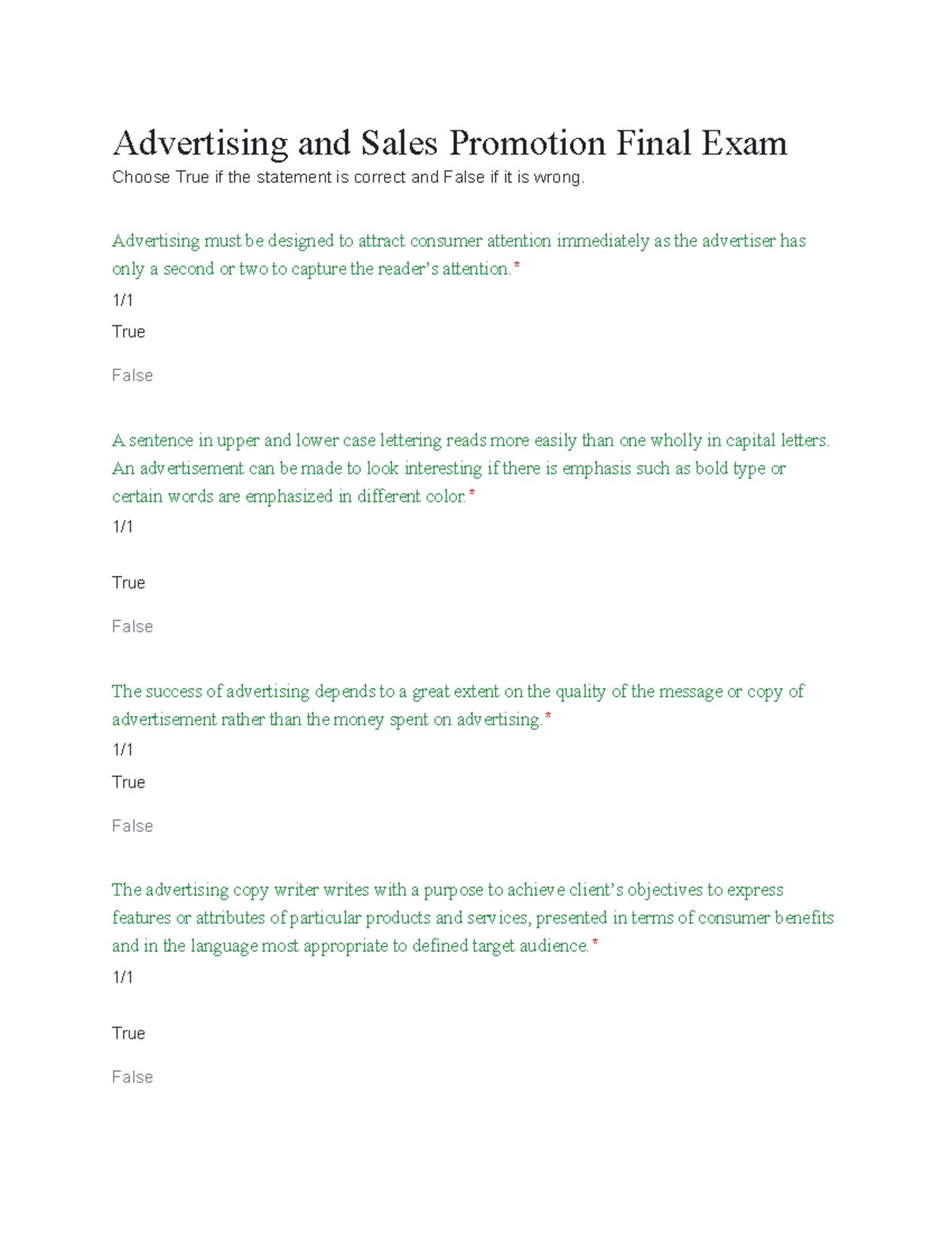 Advertising and Sales Promotion Final Exam - Advertising must be ...