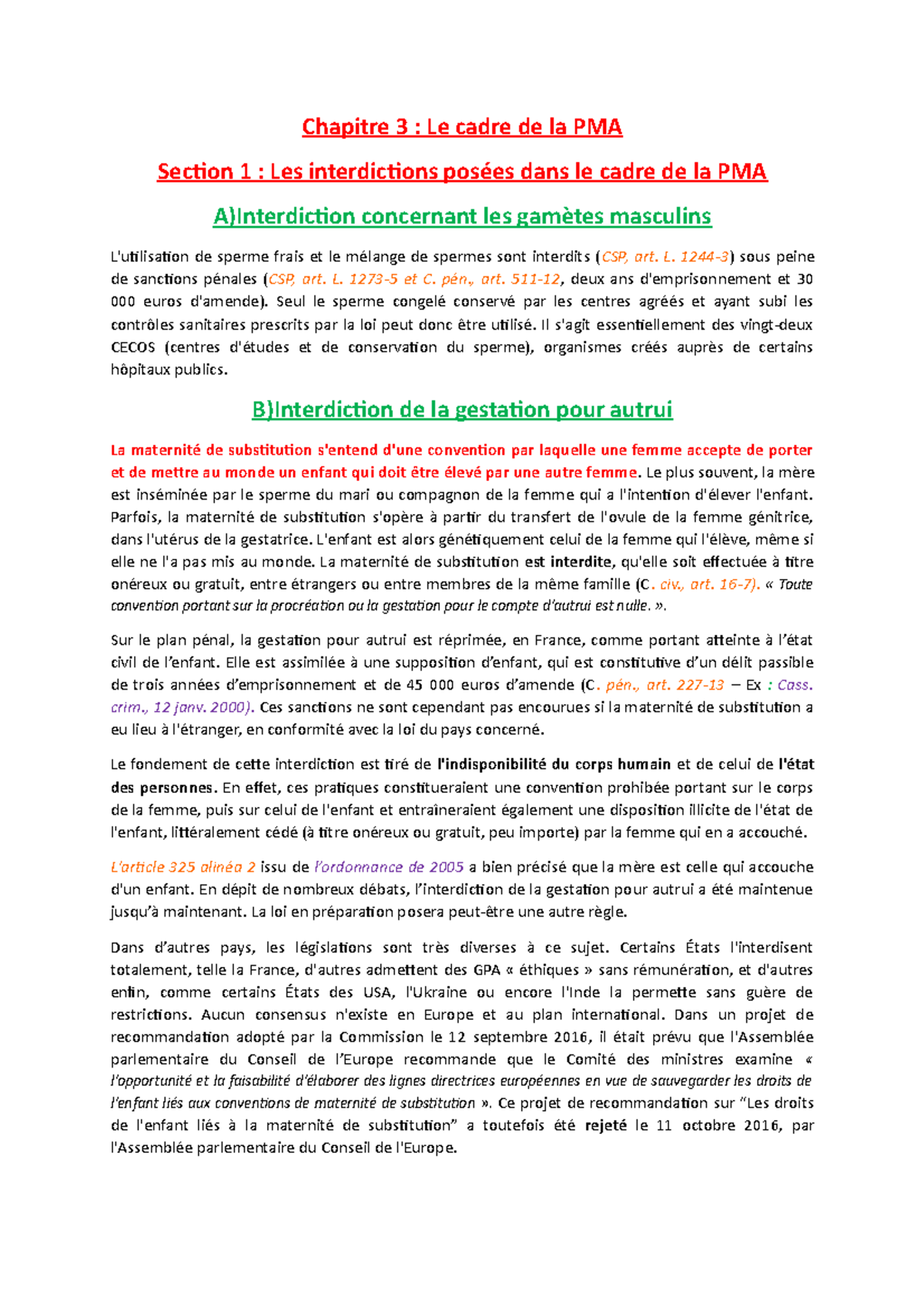 Chapitre 3 - note qui peuvent aider - Chapitre 3 : Le cadre de la PMA Section 1 : Les ...