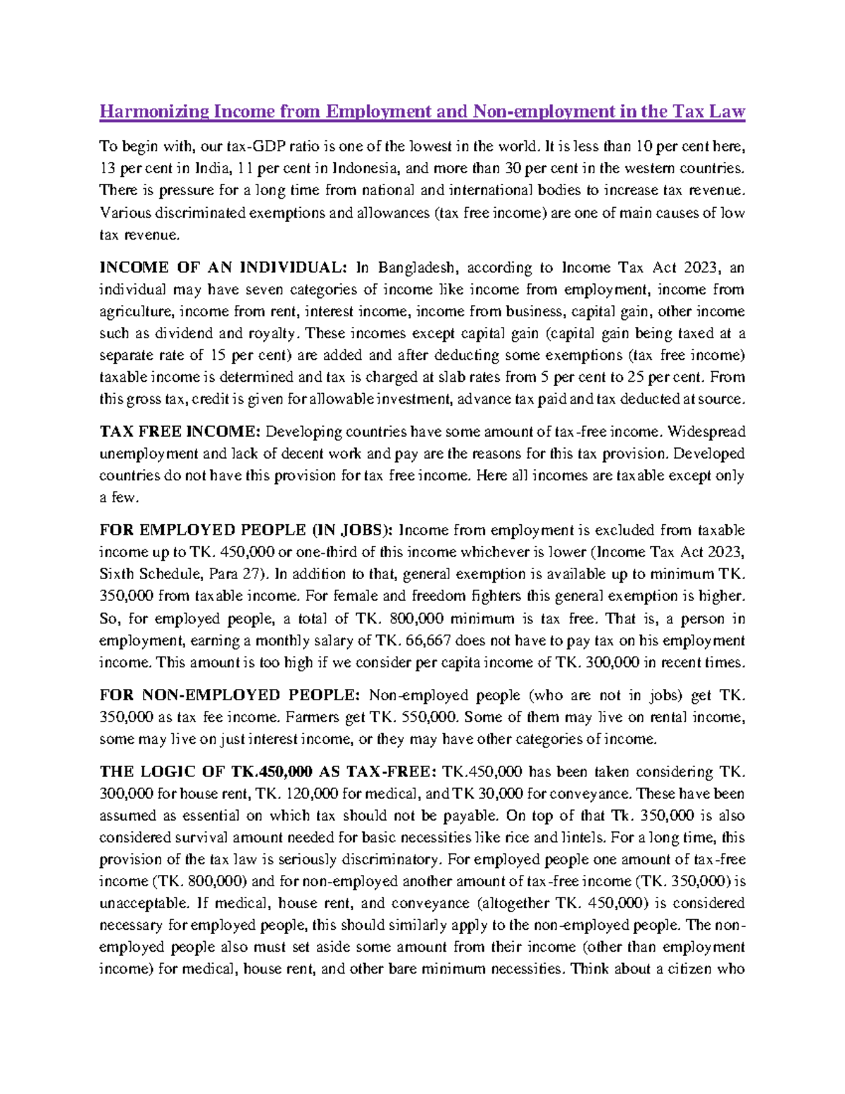 A critical Article on Tax - Harmonizing Income from Employment and Non ...
