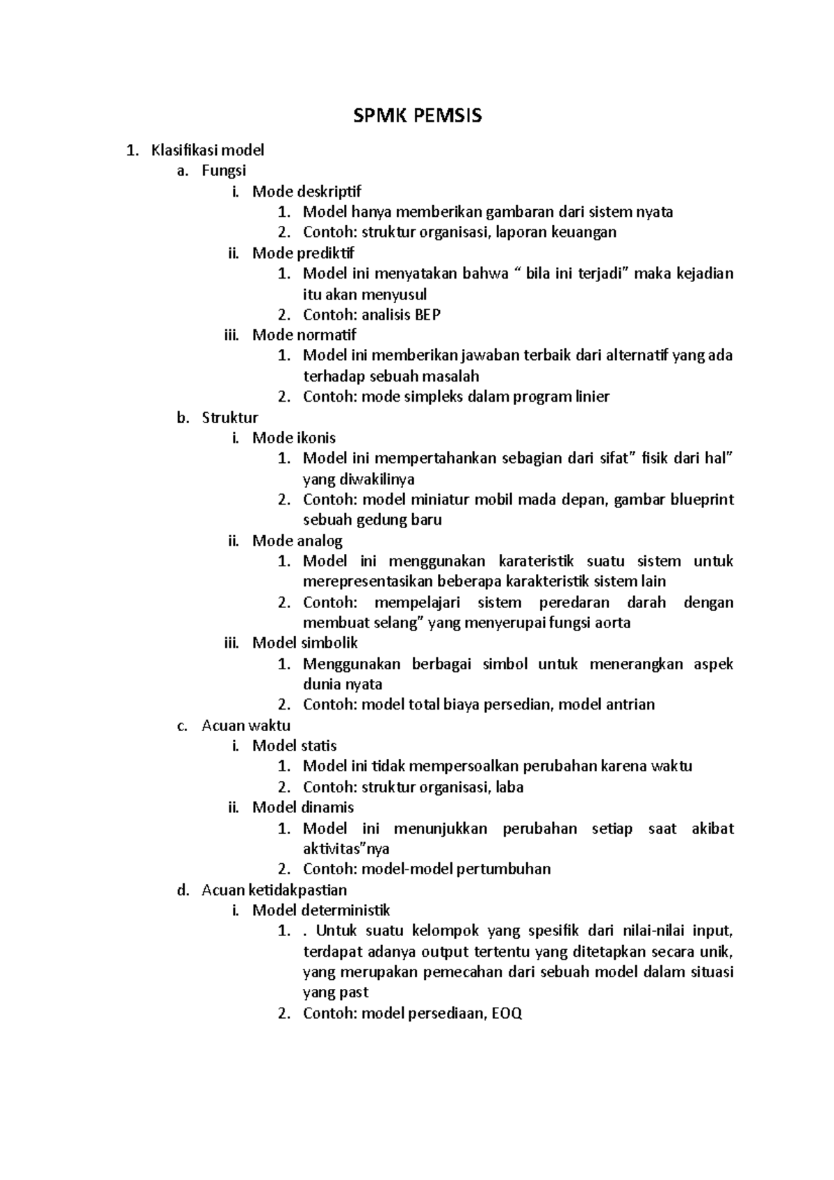 SPMK Pemsis - Latihan soal dan jawaban - SPMK PEMSIS Klasifikasi model ...
