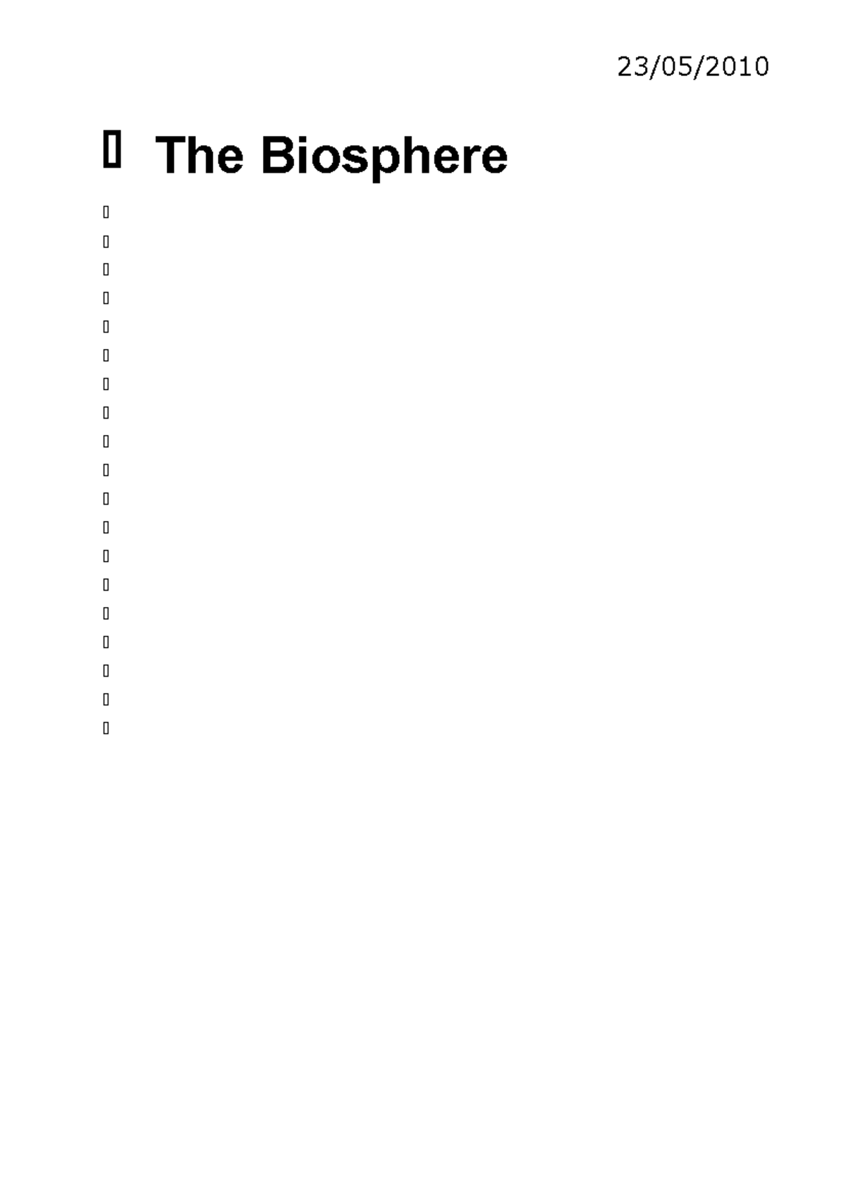 Lecture notes, lecture The Biosphere - Comprehensive study notes - 23 ...