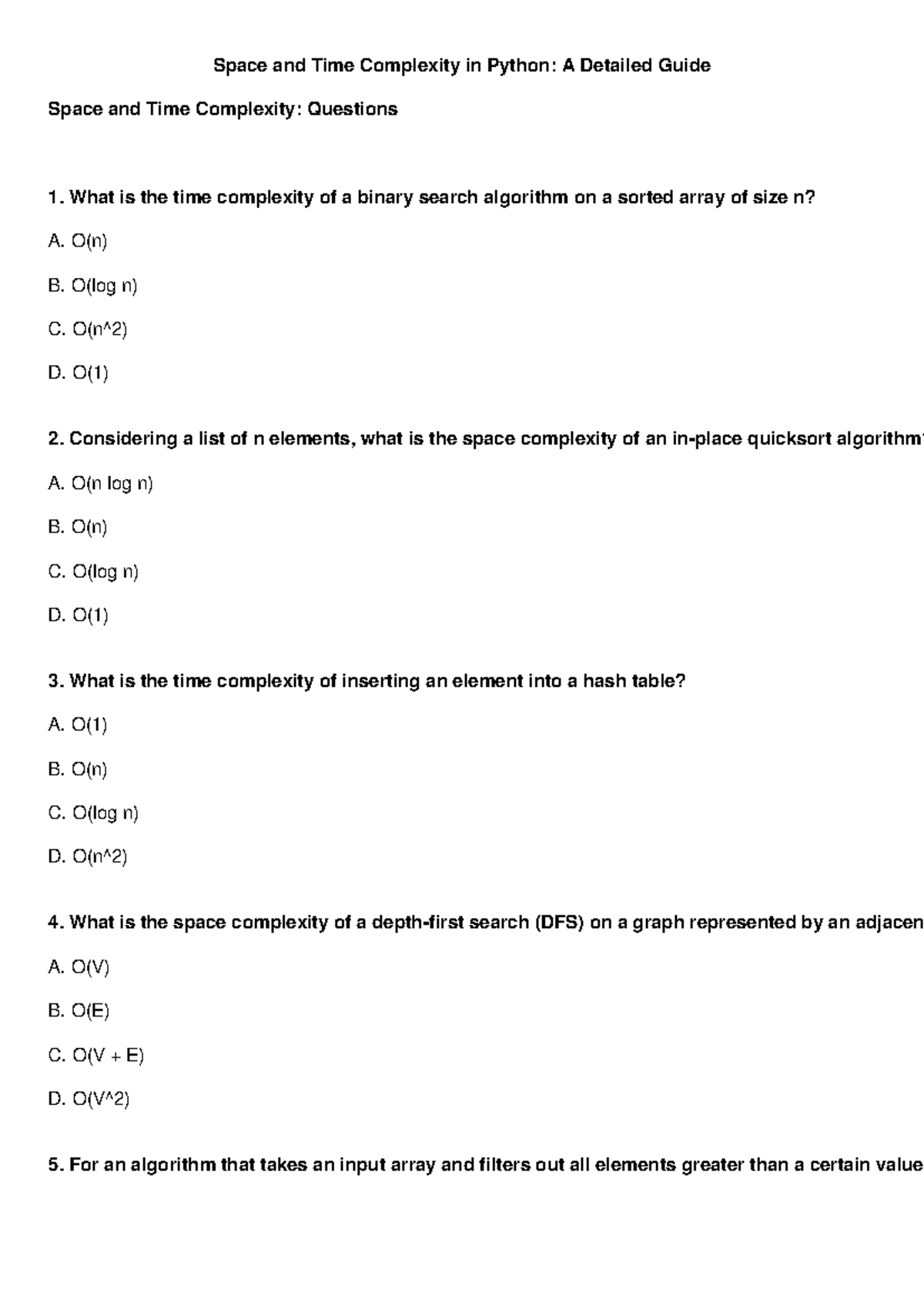 Complexity Questions and Answers - Space and Time Complexity in Python: A Detailed Guide Space ...