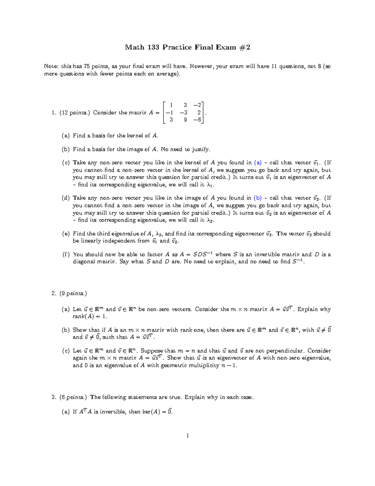 Practice-final-work - Final Exam - Math 133 Practice Final Exam Note ...