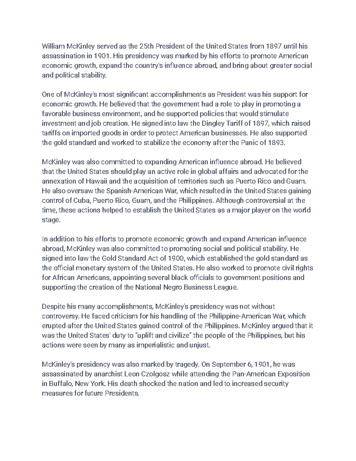 William Mckinley Presidency - William McKinley served as the 25th ...