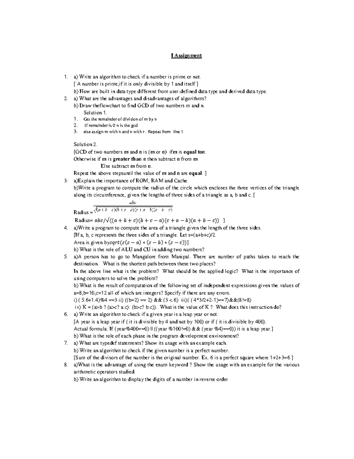 Assignment I - These are practice questions for applications of ...