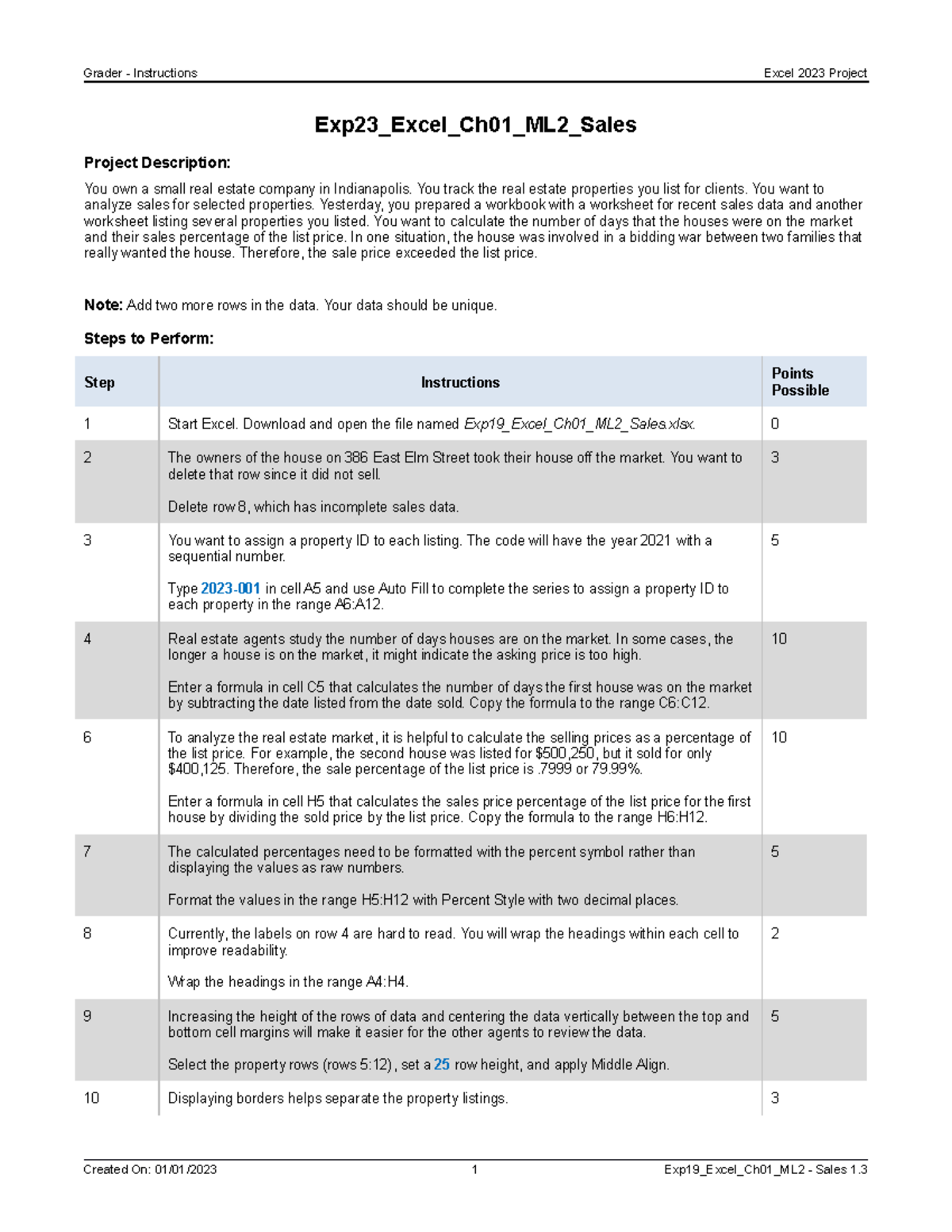 Project#1 - Project#1 - Grader - Instructions Excel 2023 Project Exp23 ...