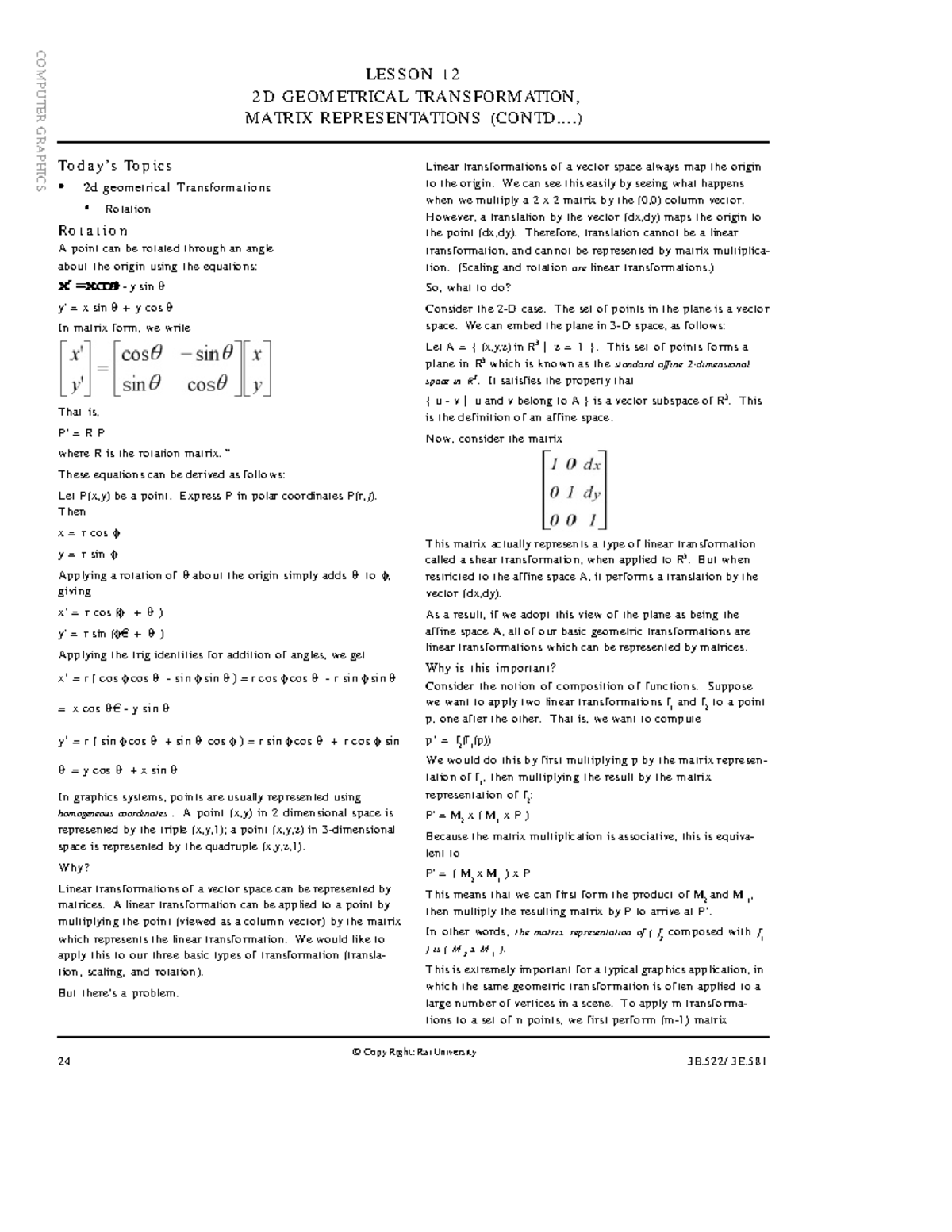 COMP Graphics lecture-12 - 2 4 3 B 2 2 / 3 E 8 1 © Copy Right: Rai ...