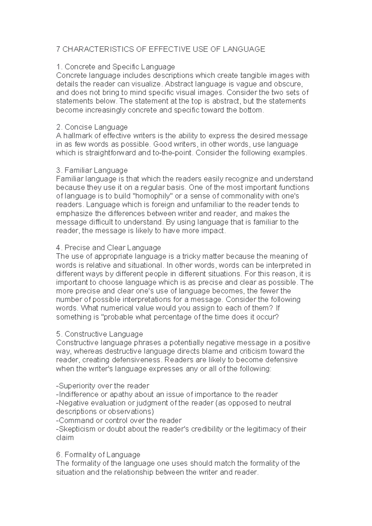 7 Characteristics OF Effective USE OF Language - 7 CHARACTERISTICS OF ...