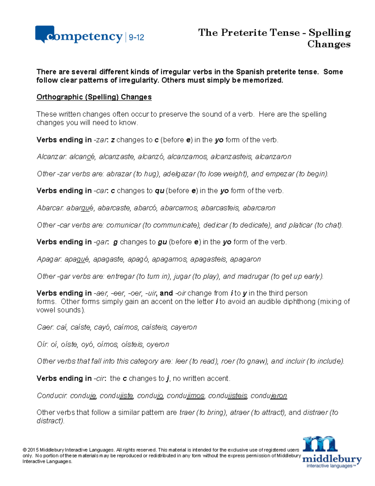 Spanish I Grammar notes from sophmore year - The Preterite Tense ...