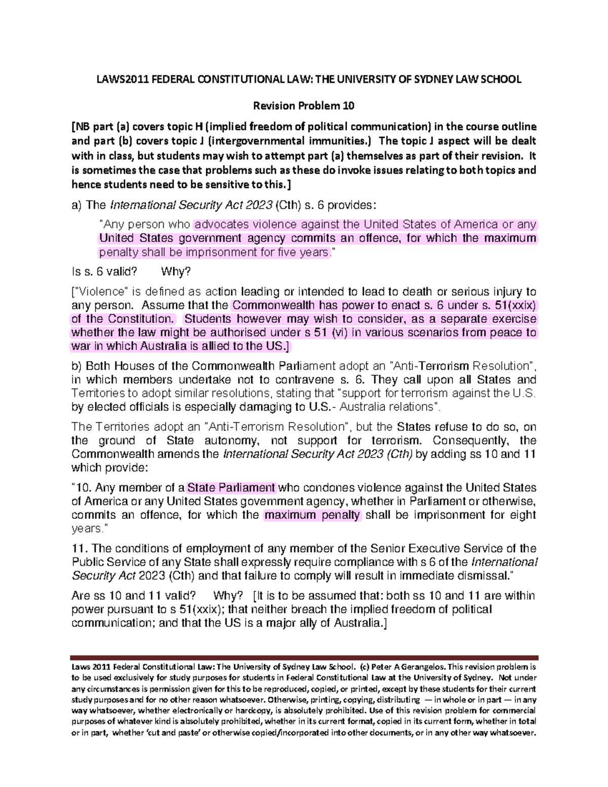 Revision Problem 10 (Interg. Immunity) - Laws 2011 Federal ...