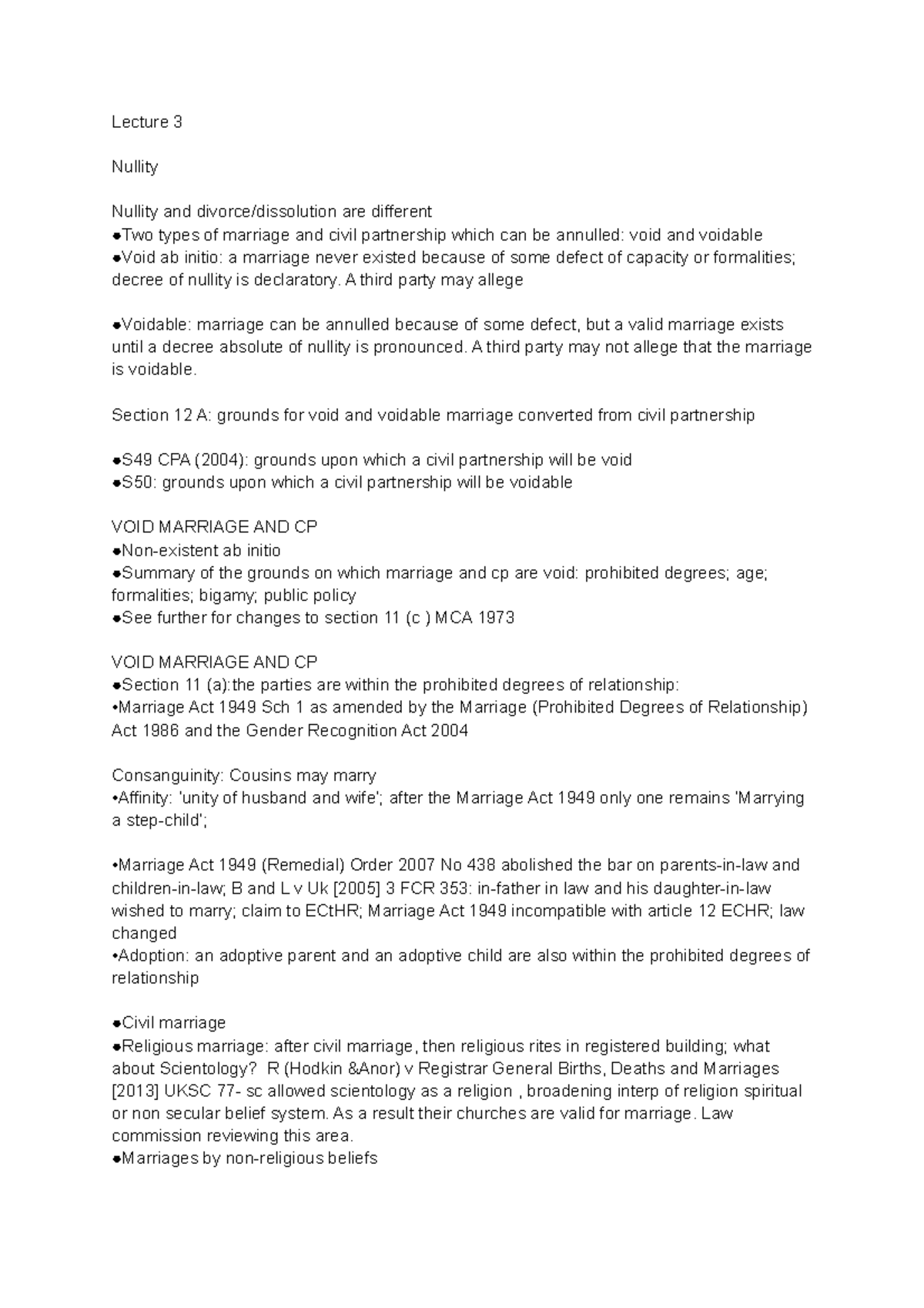 Nullity - Lecture notes 3 - Lecture 3 Nullity Nullity and divorce ...