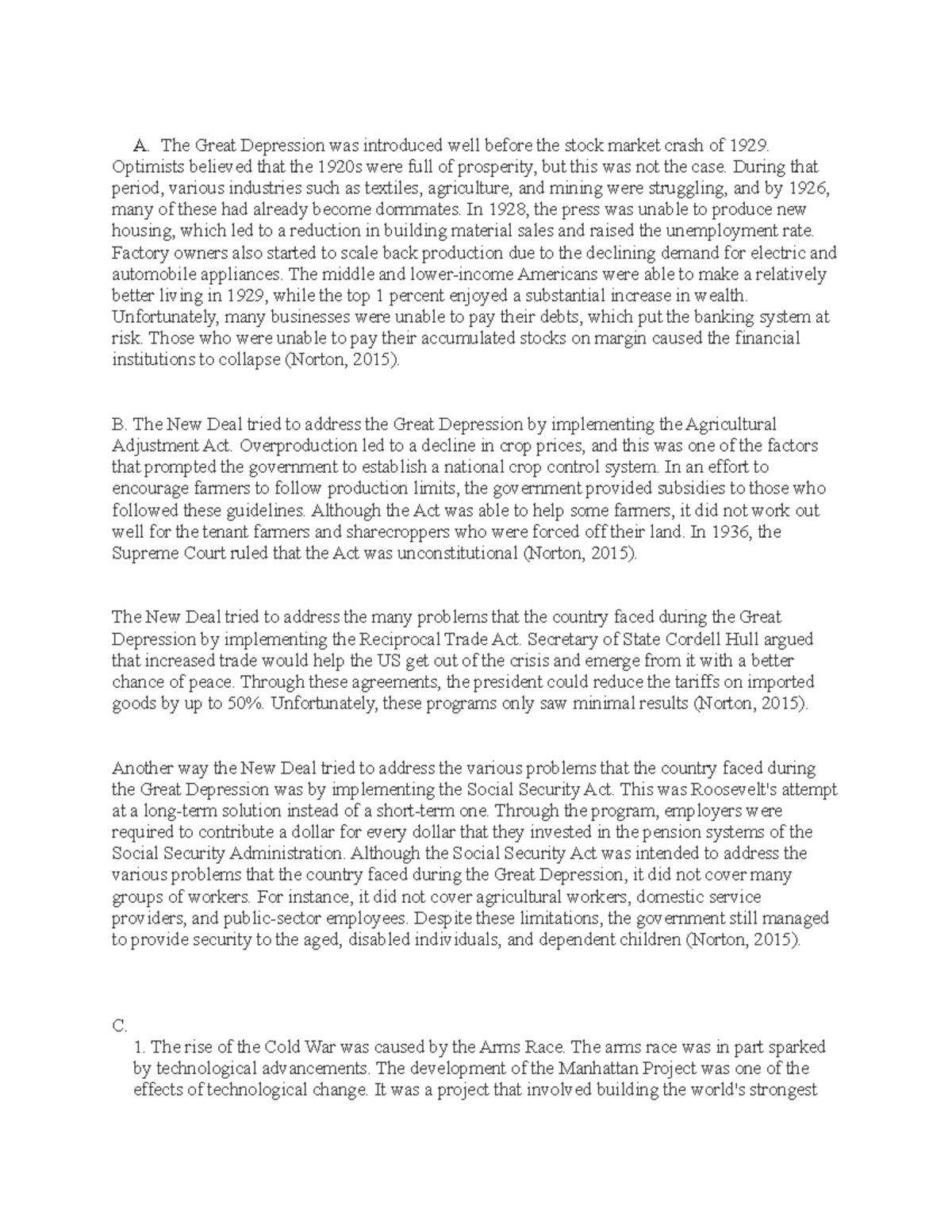 C121 US History Task 4 revised passed - A. The Great Depression was ...