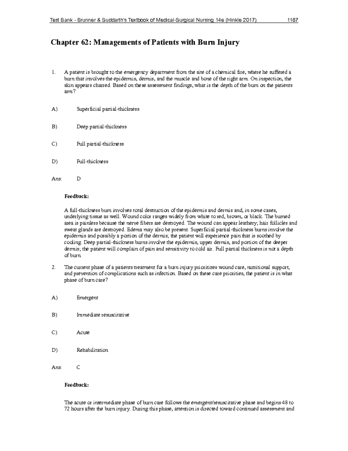 Burns practice test for exams - * & " !0 / + ; - Studocu
