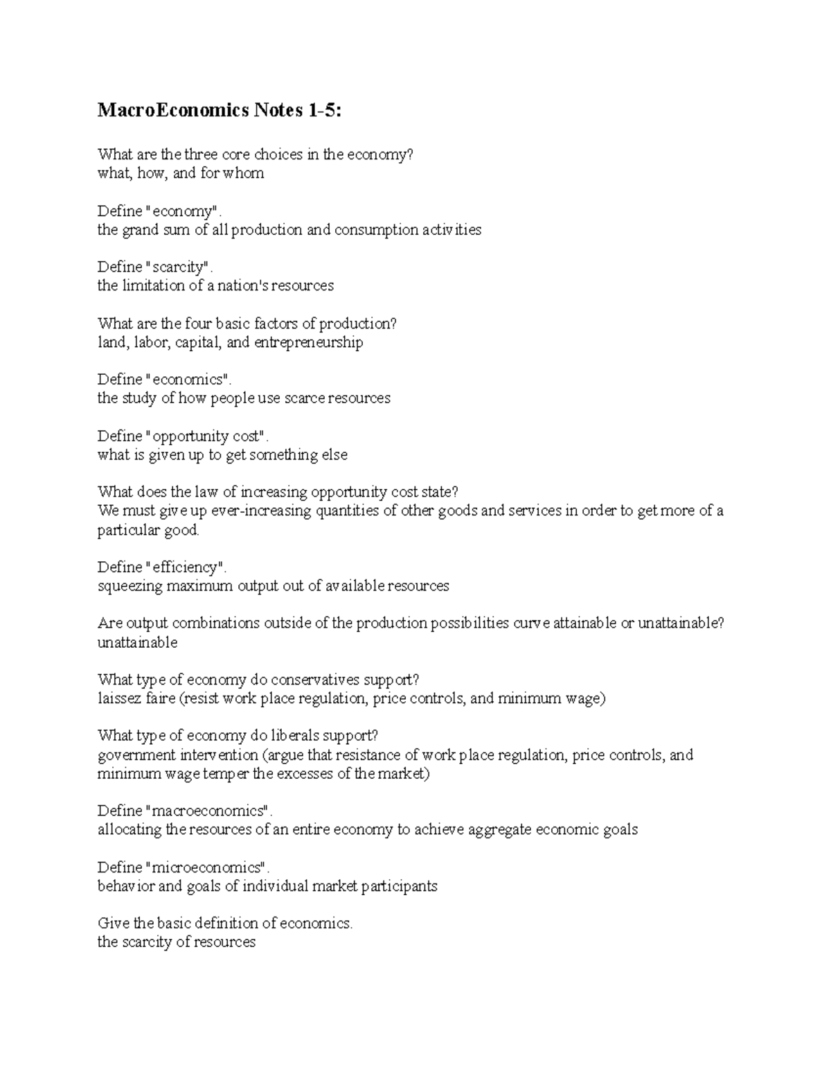 Macro Economics Notes 1-5 - MacroEconomics Notes 1-5: What are the ...