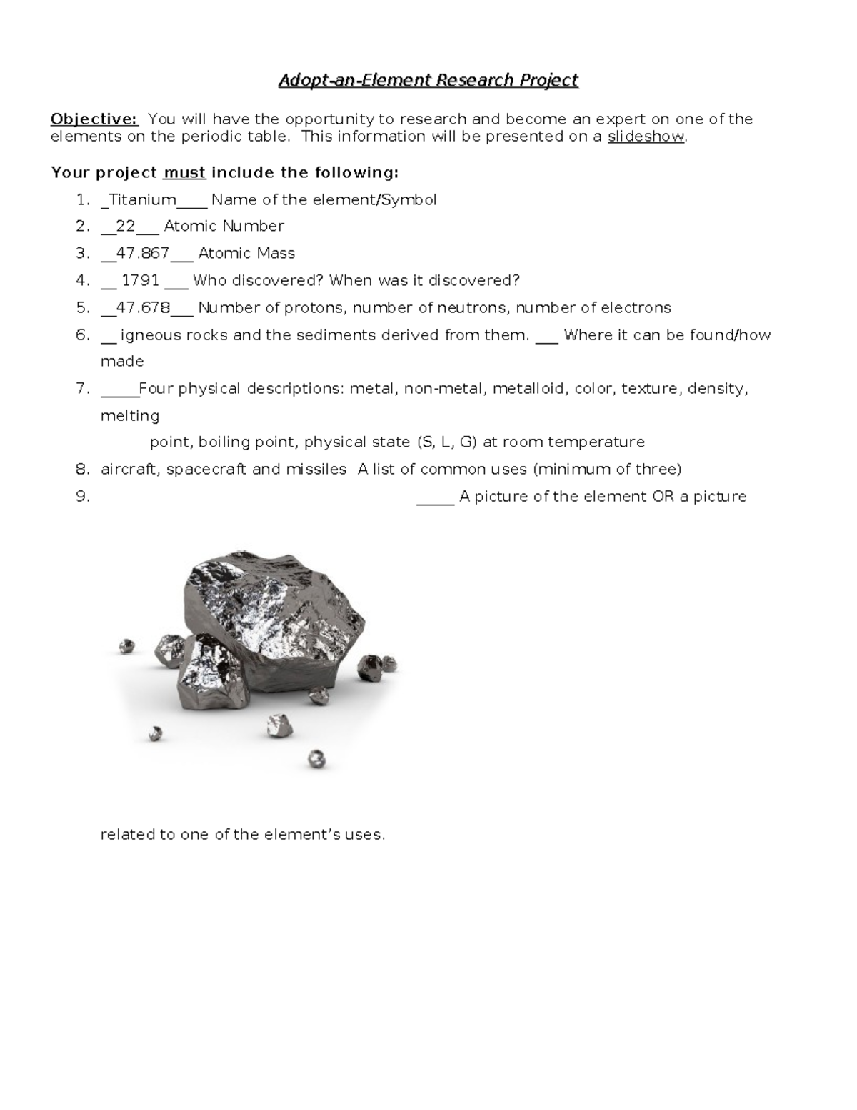 Lesson 5.01 Breakout Room - Adopt-an-Element Research ProjectAdopt-an ...