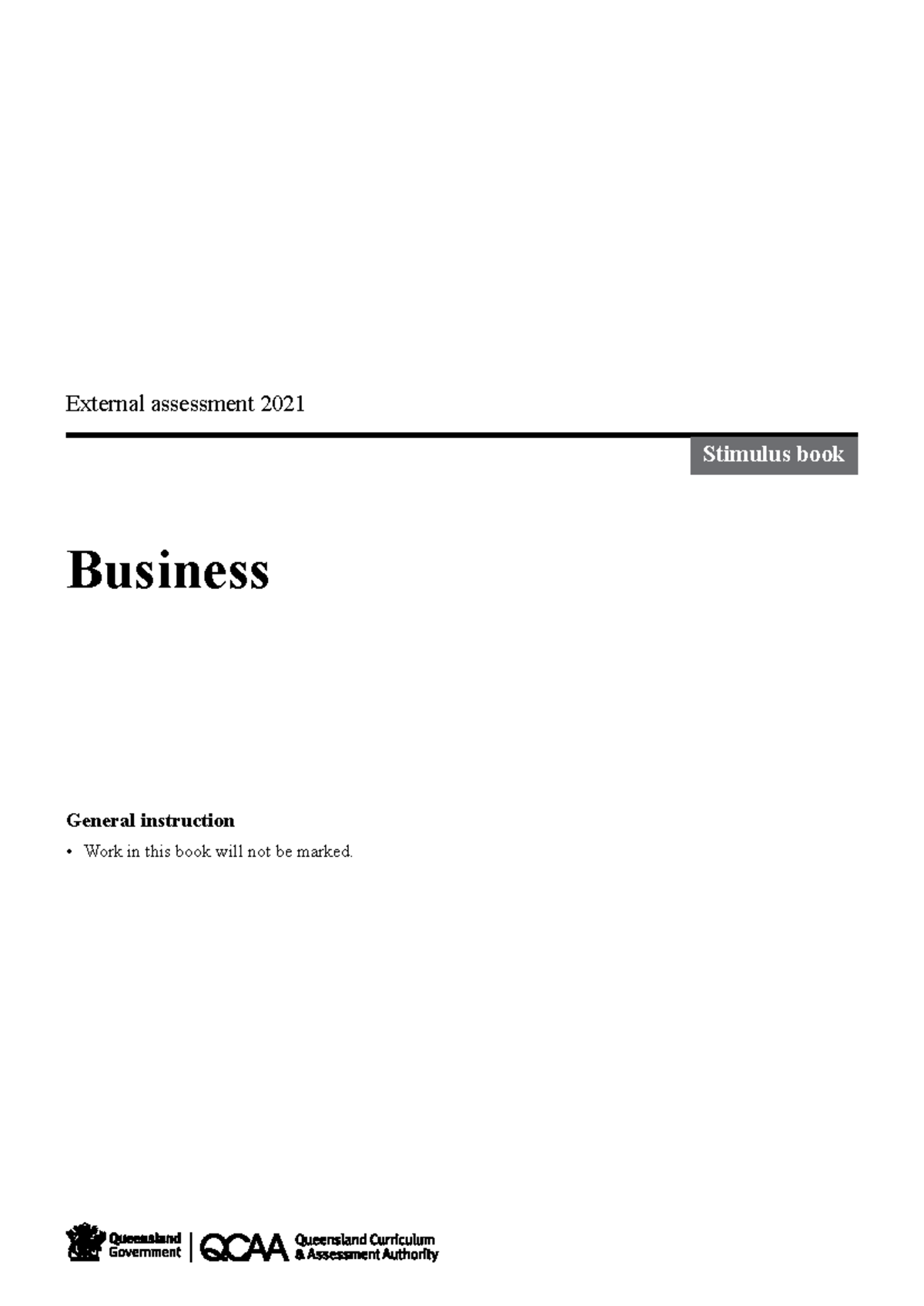 Snr business 21 ea stimulus - External assessment 2021 Stimulus book ...