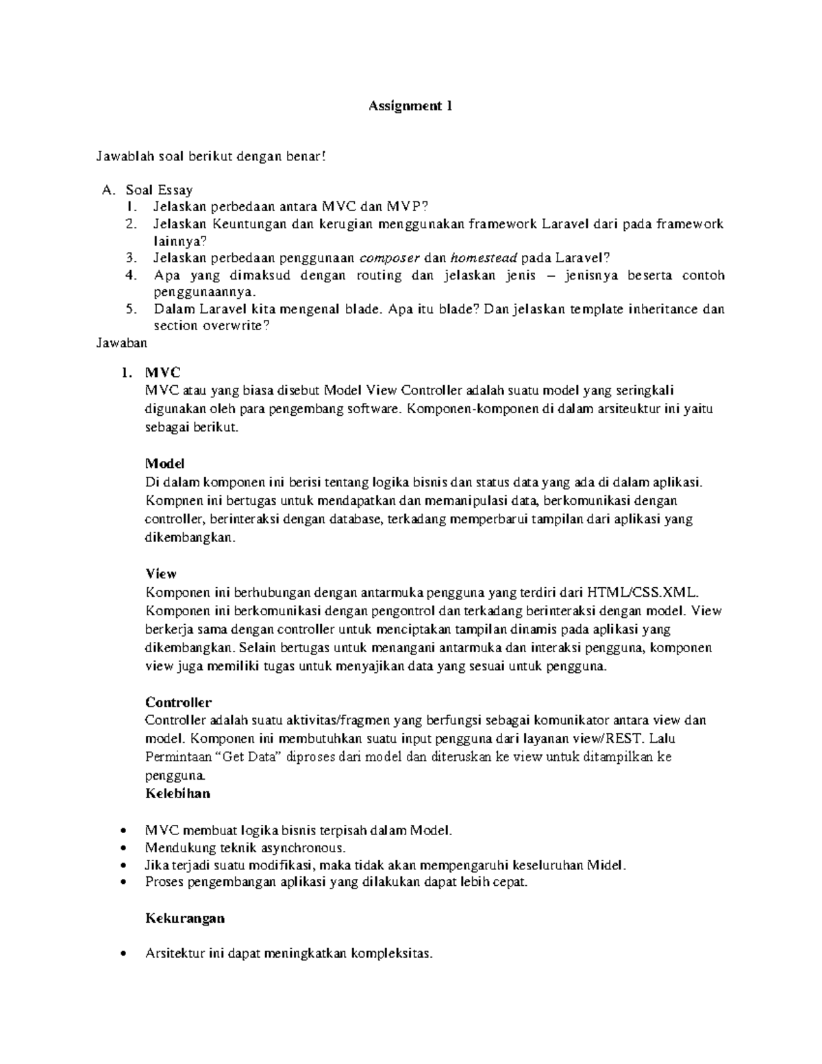 Assignment 1 - Novan Nur Bhakti - Assignment 1 Jawablah soal berikut dengan benar! A. Soal Essay ...