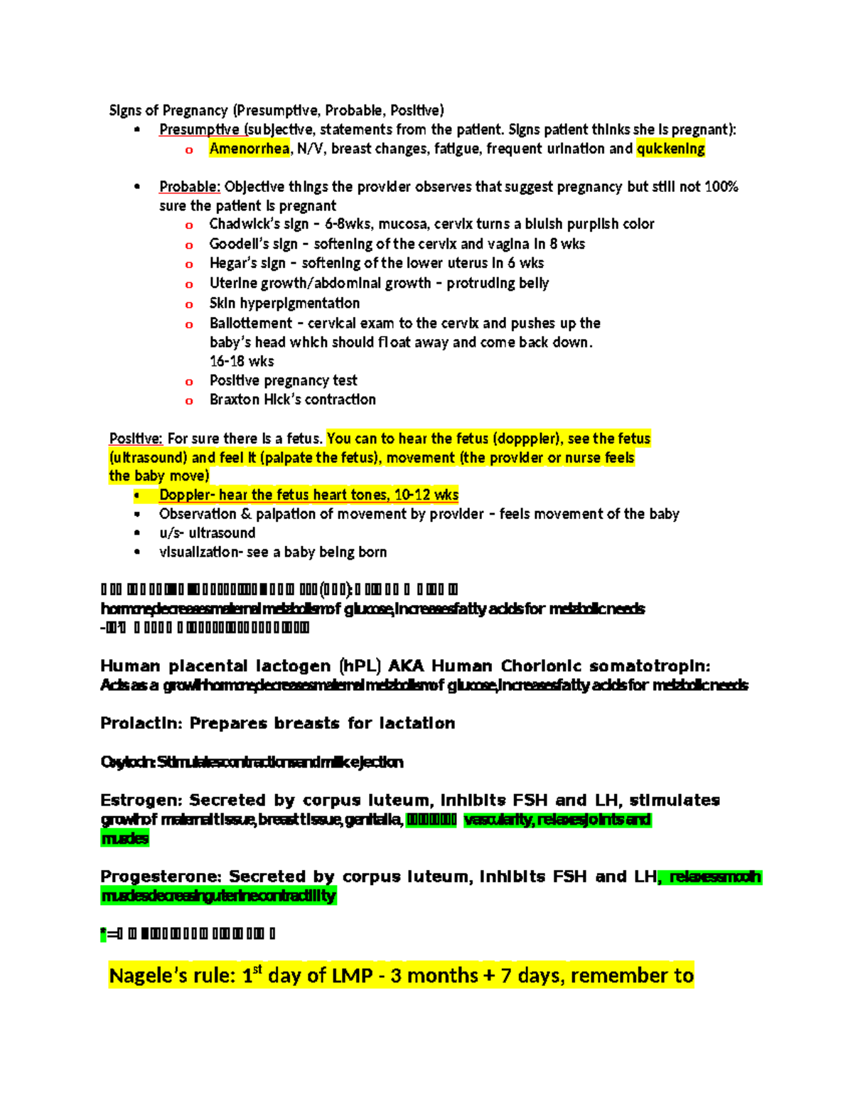 Antepartum study guide - Signs of Pregnancy (Presumptive, Probable ...