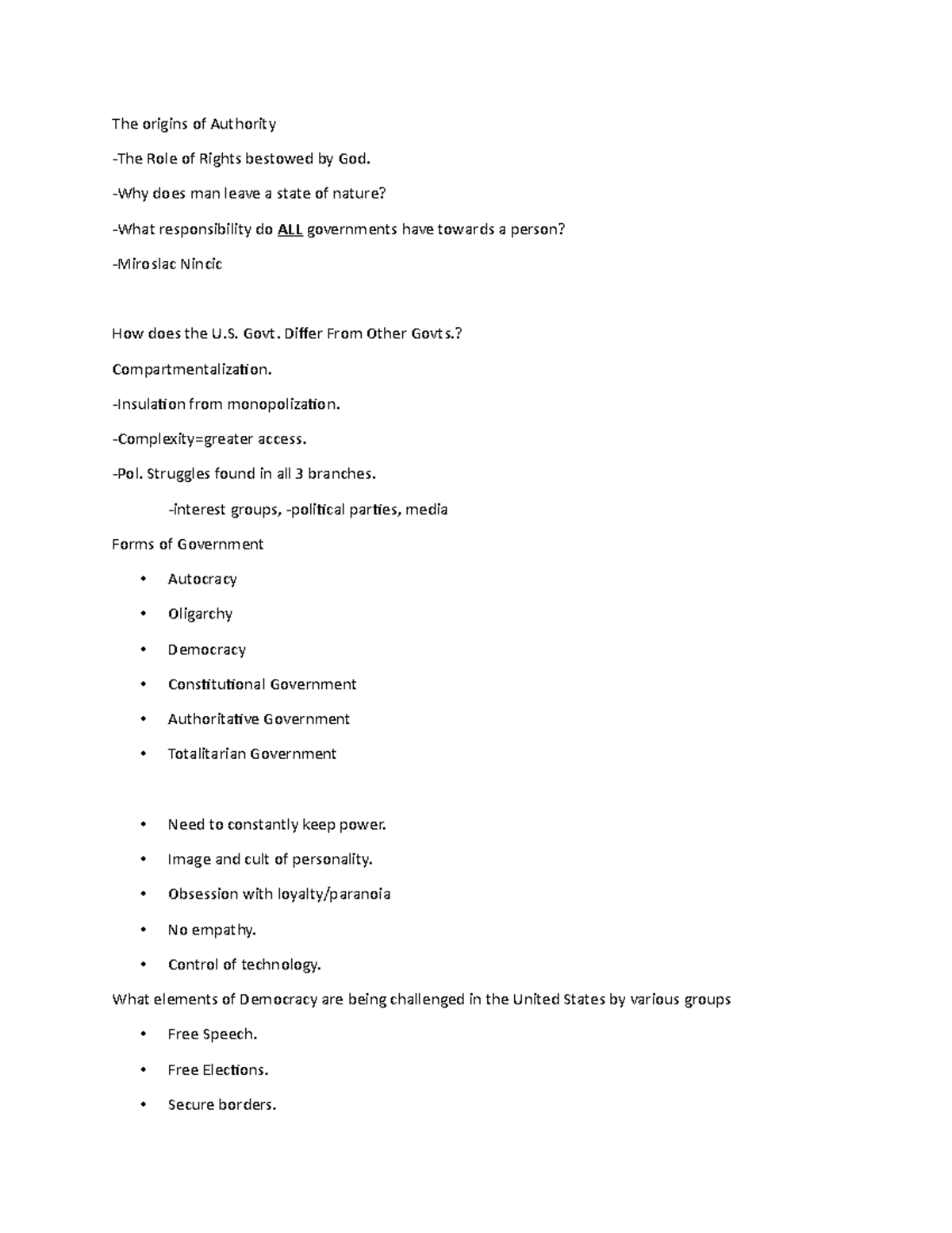 American Govt Origins Lecture Notes - The origins of Authority -The ...