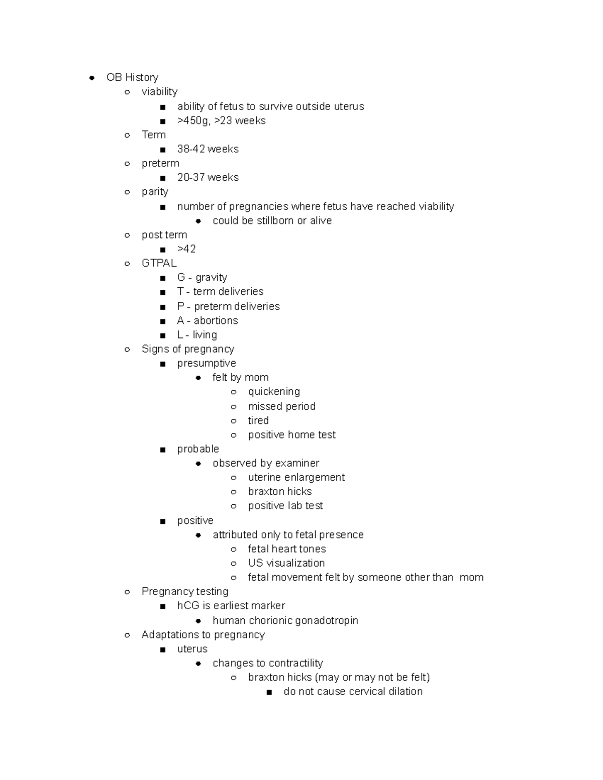 Obstetrics - Pregnancy - OB History viability ability of fetus to ...