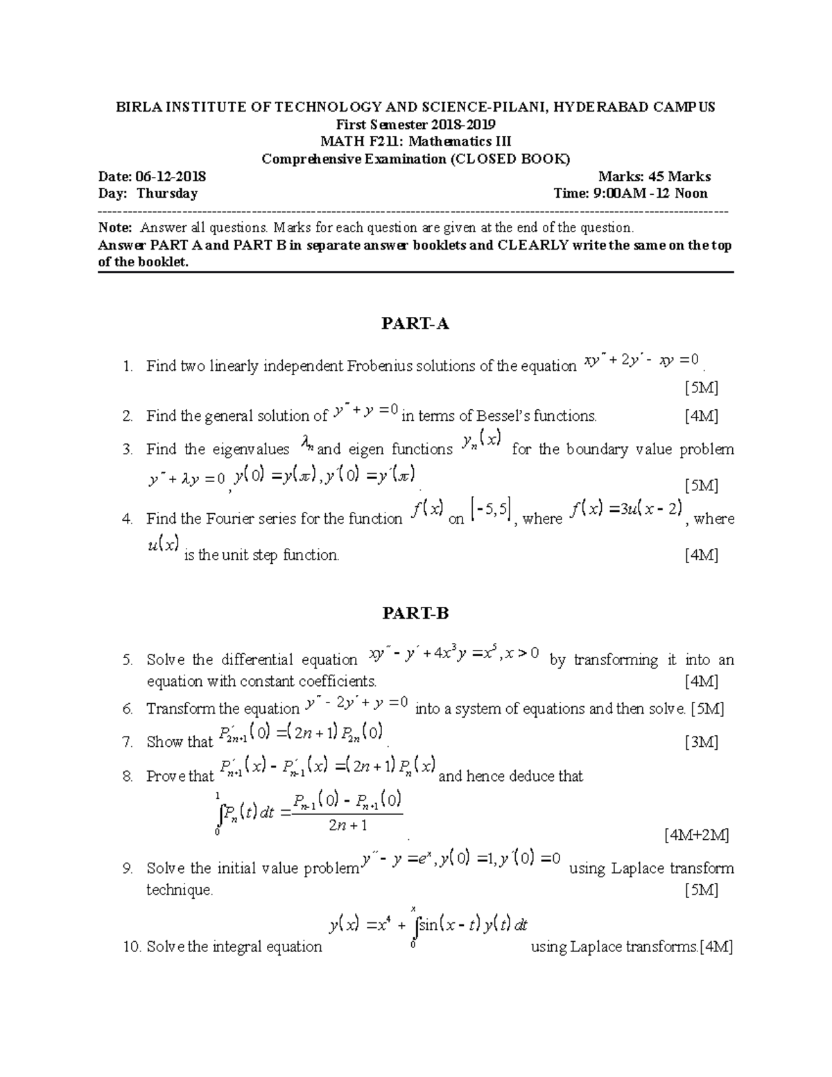 Comprehensive exam - BIRLA INSTITUTE OF TECHNOLOGY AND SCIENCE-PILANI, HYDERABAD CAMPUS First ...