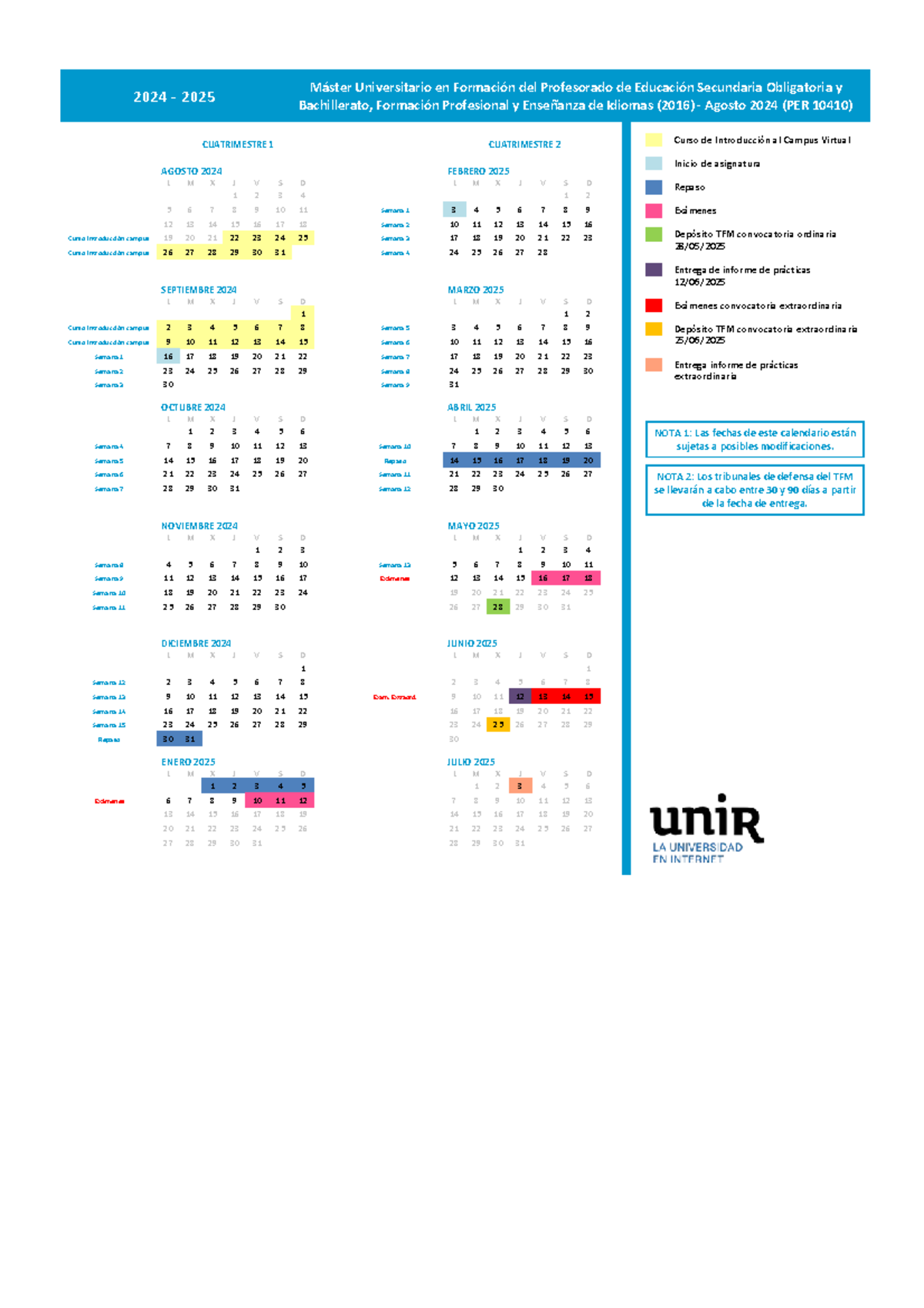 Calendario Master - .............. - 2024 ‐ 2025 Máster Universitario en Formación del ...