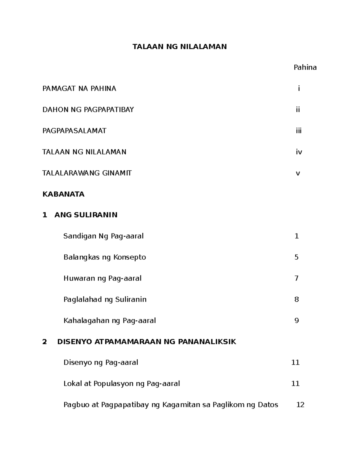 Pananaliksik - TALAAN NG NILALAMAN Pahina PAMAGAT NA PAHINA i DAHON NG ...
