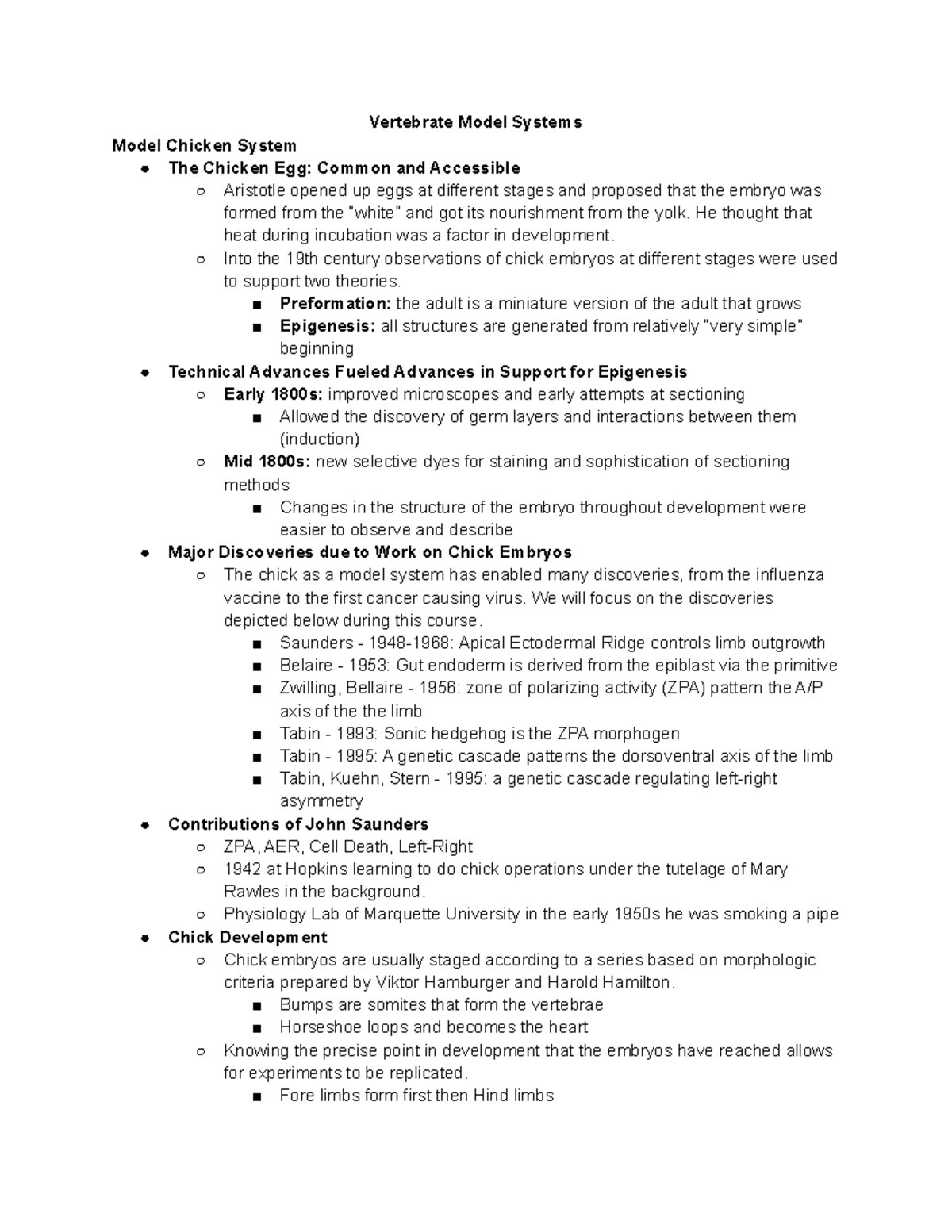 Vertebrate Model Systems - Vertebrate Model Systems Model Chicken ...