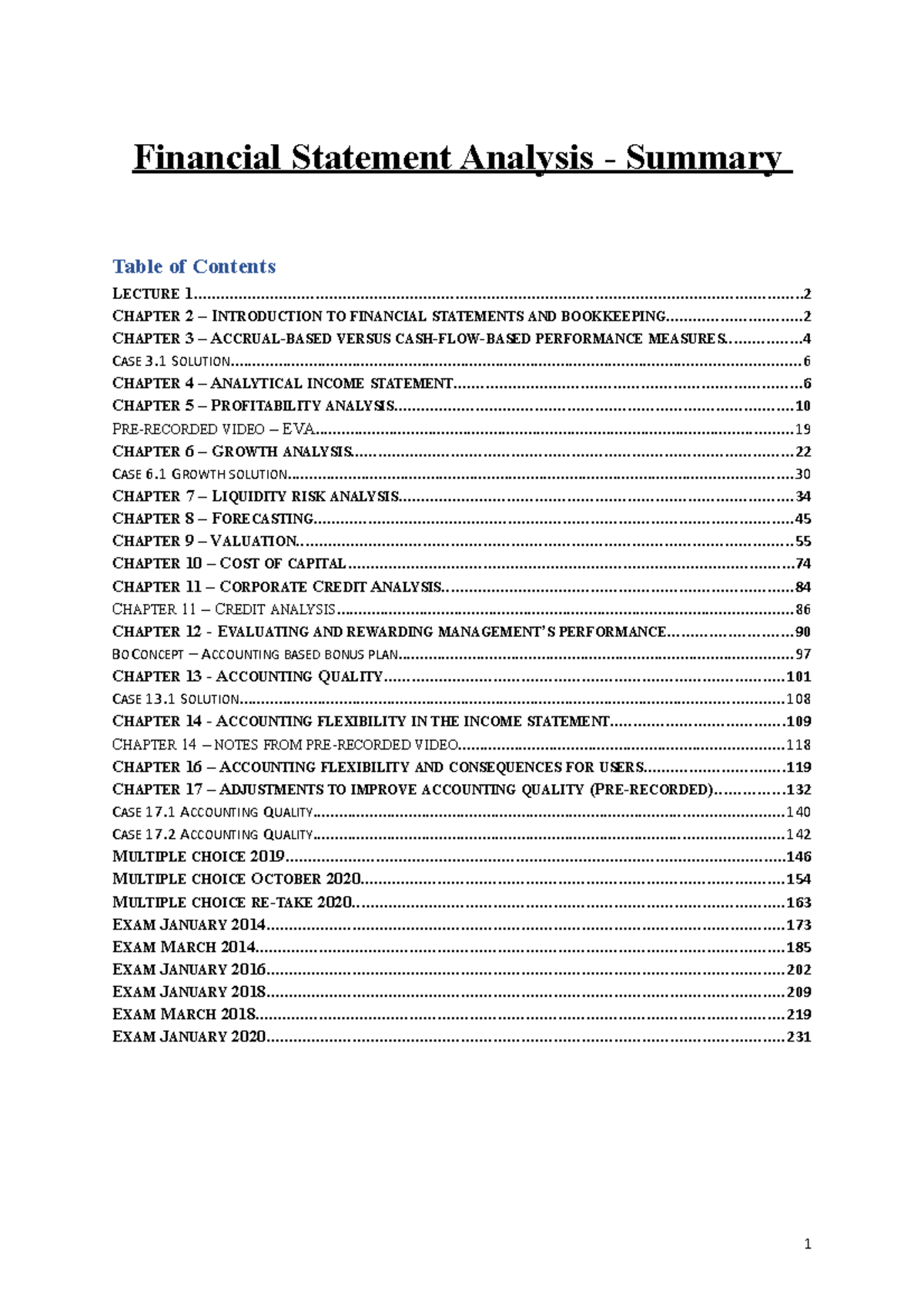 Summary - ASC - Financial Statement Analysis - Summary LECTURE 1 - Studocu