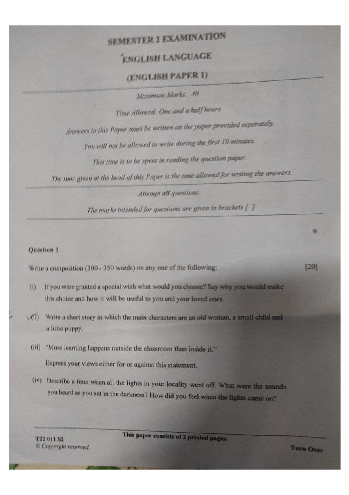 ICSE English Langauge Sem 2 Paper 2022 - SEMESTER 2 EXAMINATION ENGLISH ...