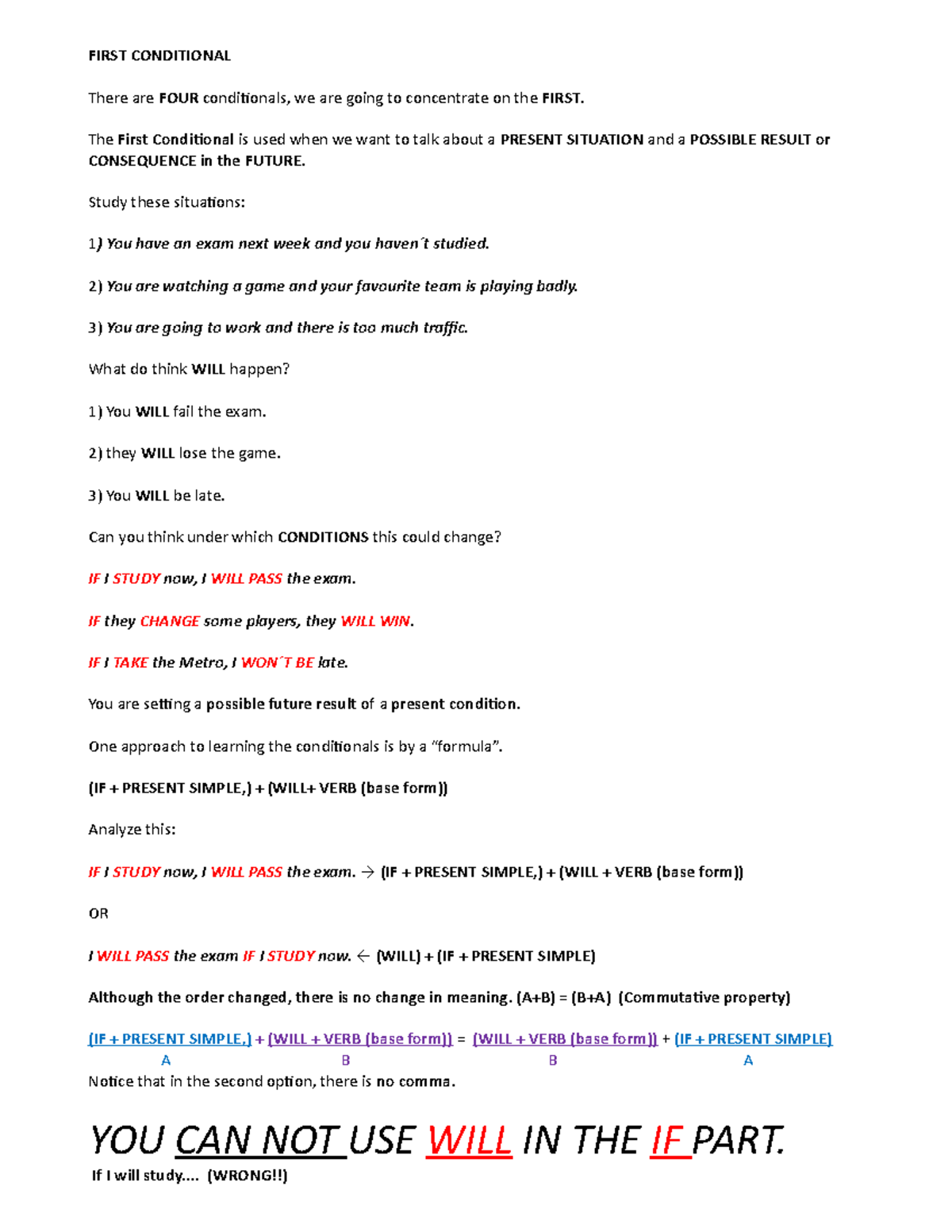 13 First Conditional UNIT 8B - FIRST CONDITIONAL There are FOUR ...