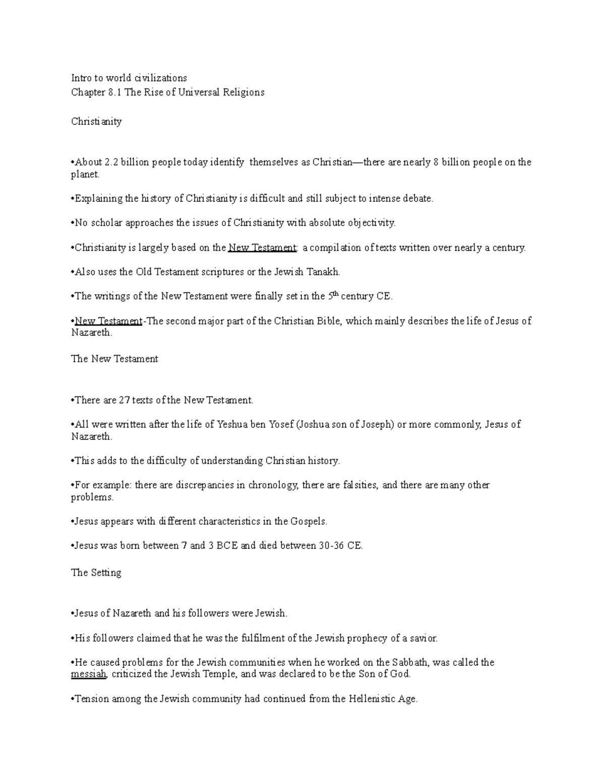 Hst 8 - Lecture notes from Intro to World Civilization - Intro to world ...