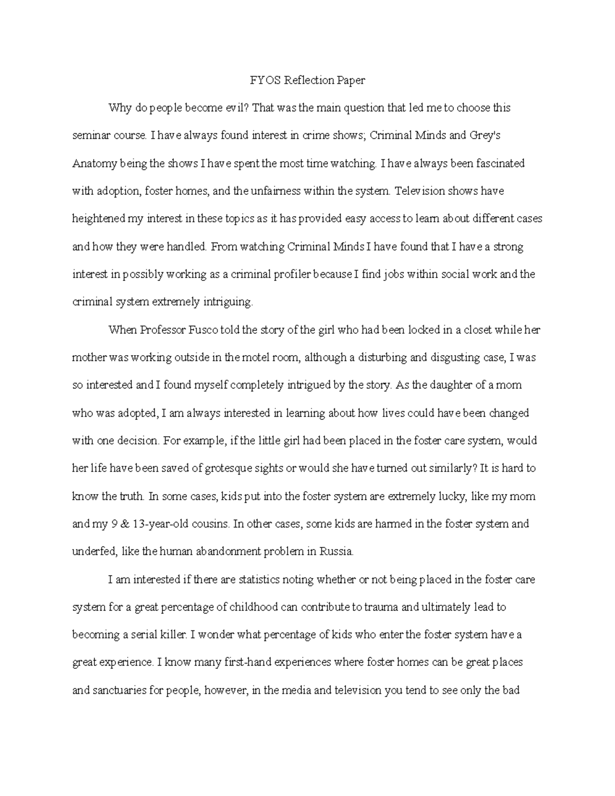 Creating a Serial Killer Reflection Paper - FYOS Reflection Paper Why ...