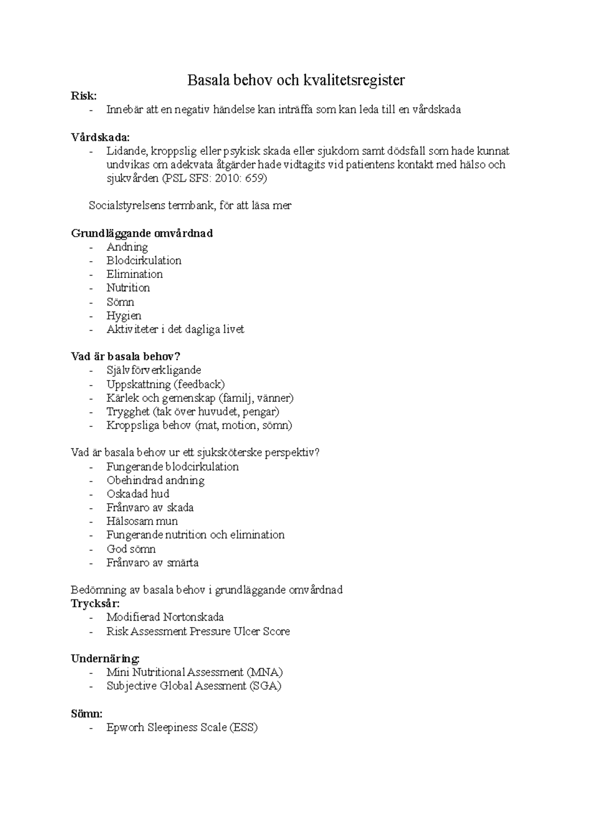 Basala behov och kvalitetsregister - Basala behov och kvalitetsregister ...