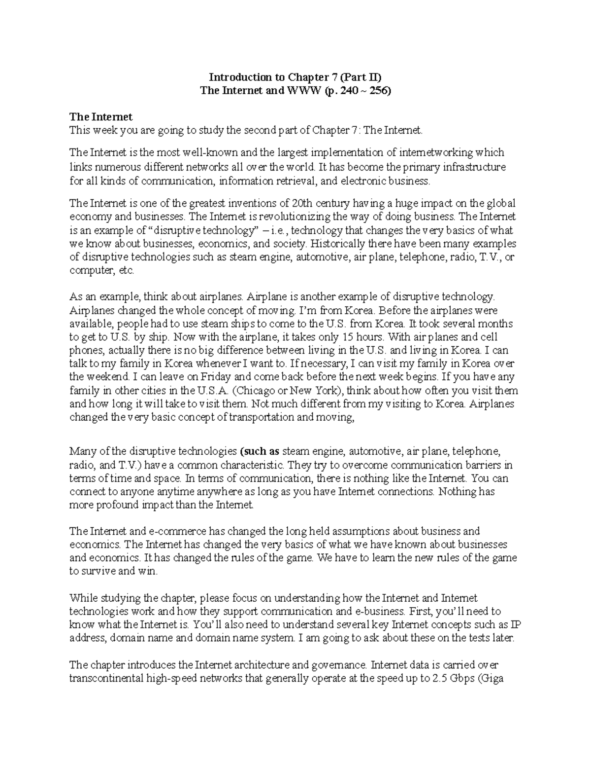 Introduction to Chapter 7 Part II : Internet and The WWW - Introduction ...