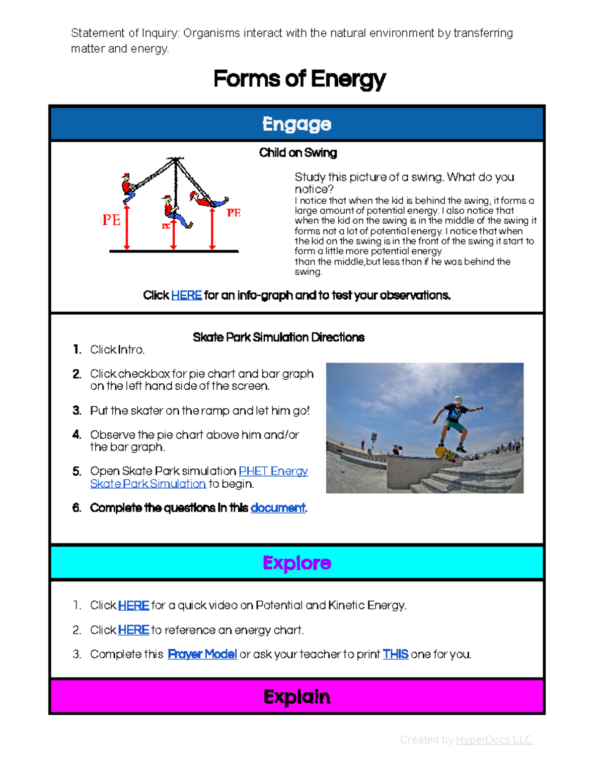 - Student Copy of Forms of Energy Hyper Doc - matter and energy. Forms ...