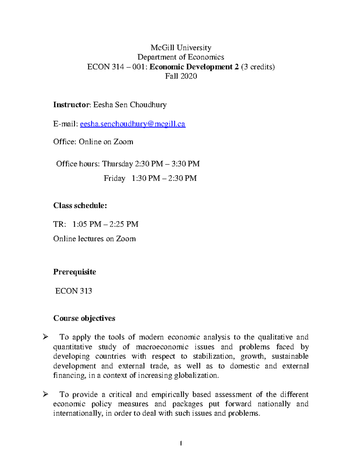 ECON 314 – 001- Economic Development Fall 2020 copy - McGill University Department of Economics ...