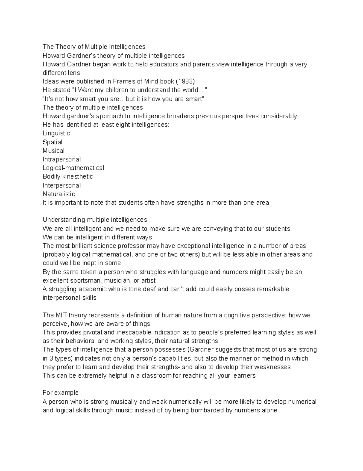 Understanding student differences - The Theory of Multiple ...