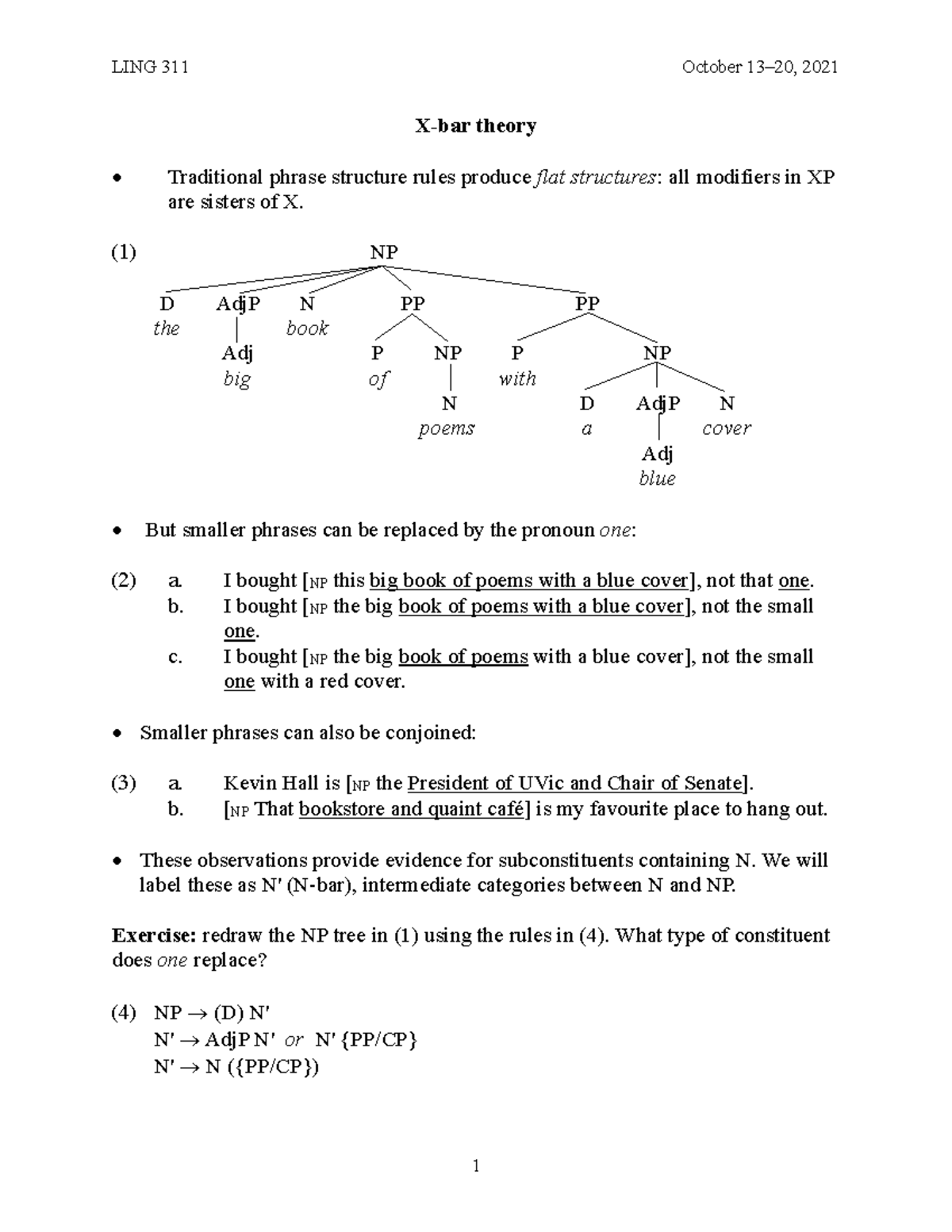 5 X-Bar - xbar - X-bar theory Traditional phrase structure rules ...