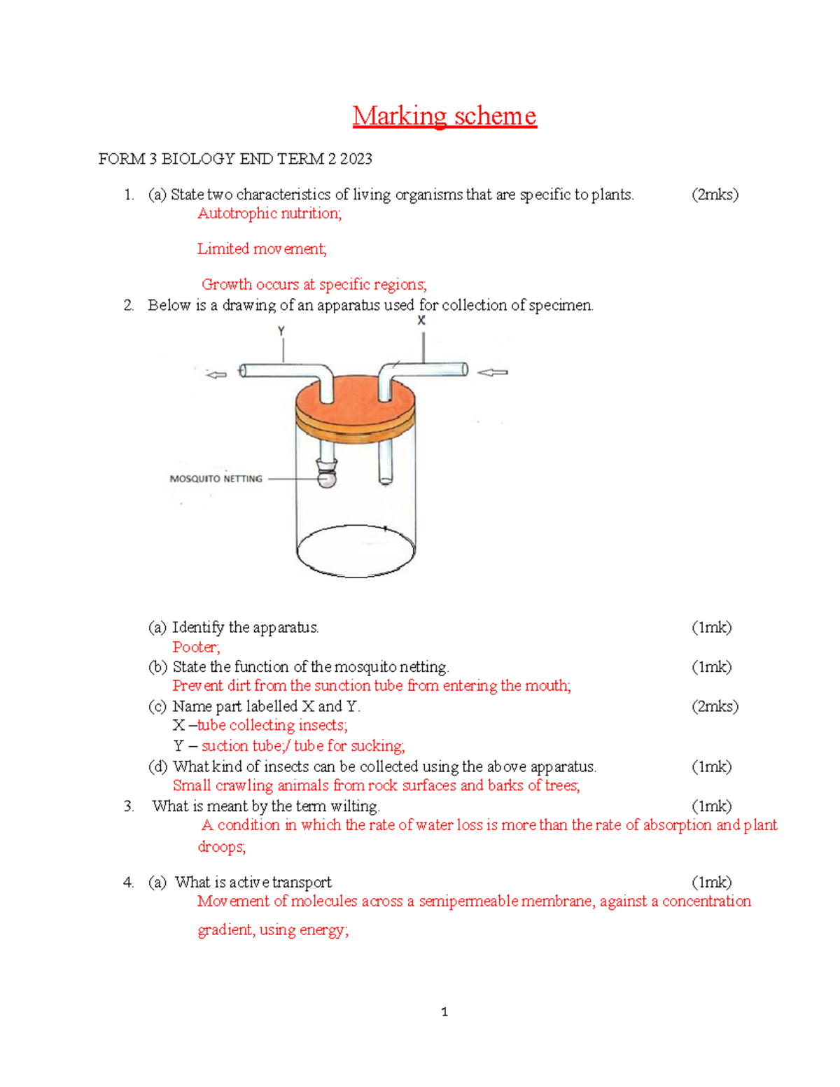 Biology F3T2 for form3 - Marking scheme FORM 3 BIOLOGY END TERM 2 2023 ...