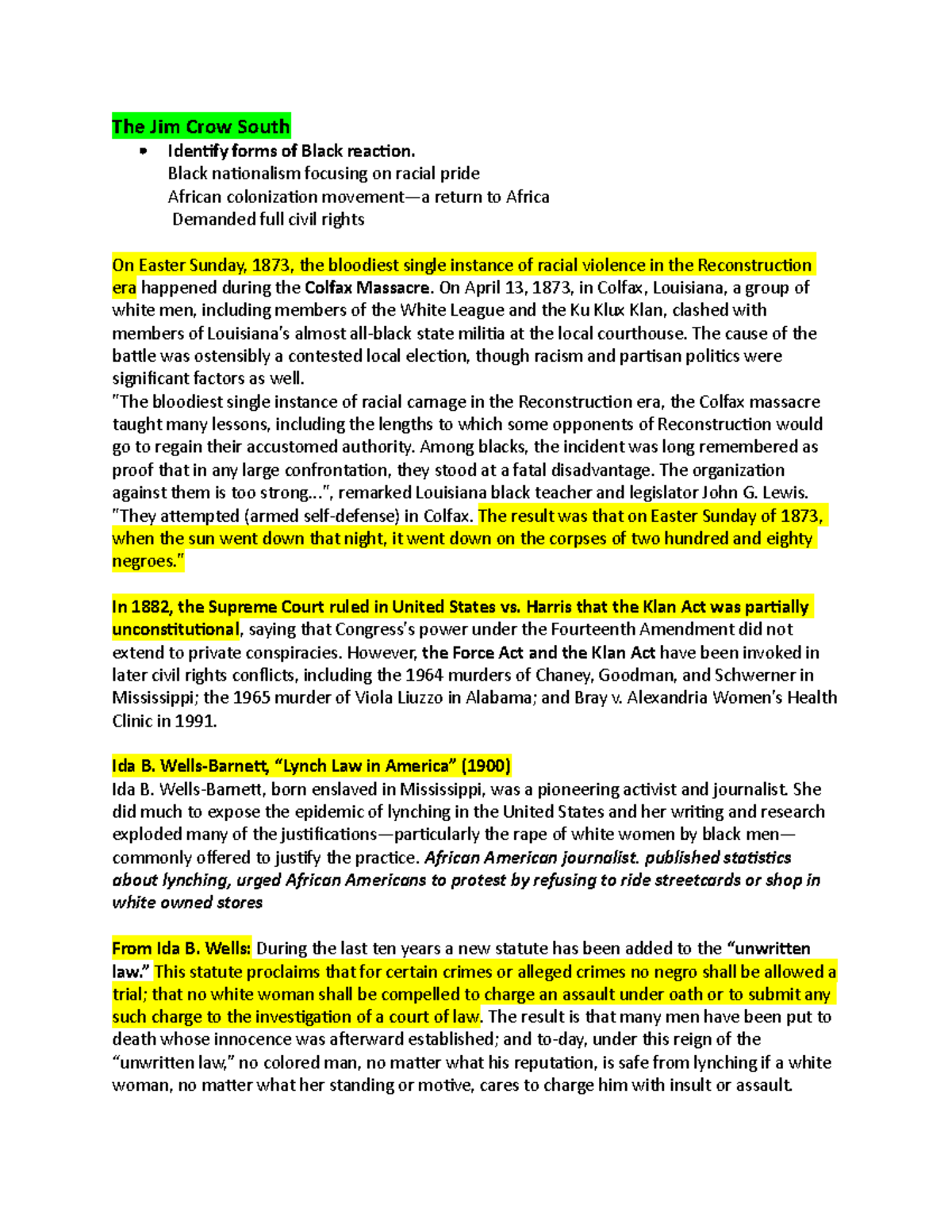 Key Words and notes The Jim Crow South - The Jim Crow South Idenify ...