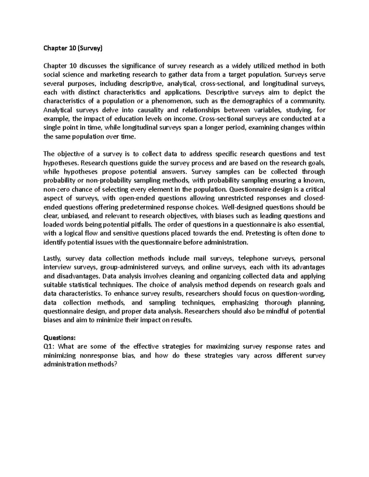 Chapter 10 - Chapter 10 (Survey) Chapter 10 discusses the significance ...