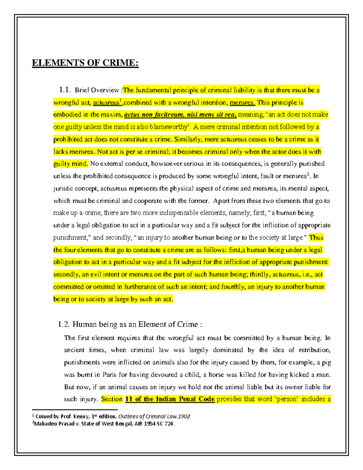 elements of crimes notes - Criminal Law 1 - UiTM - Studocu